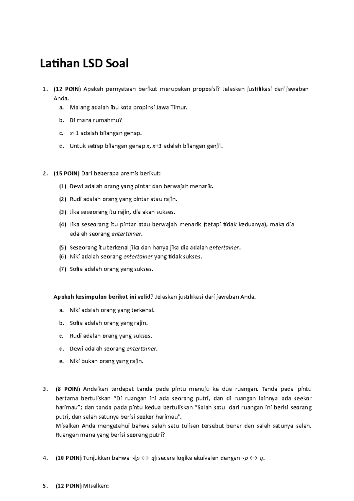 Soal LSD - Contoh soal LSD - Latihan LSD Soal (12 POIN) Apakah ...