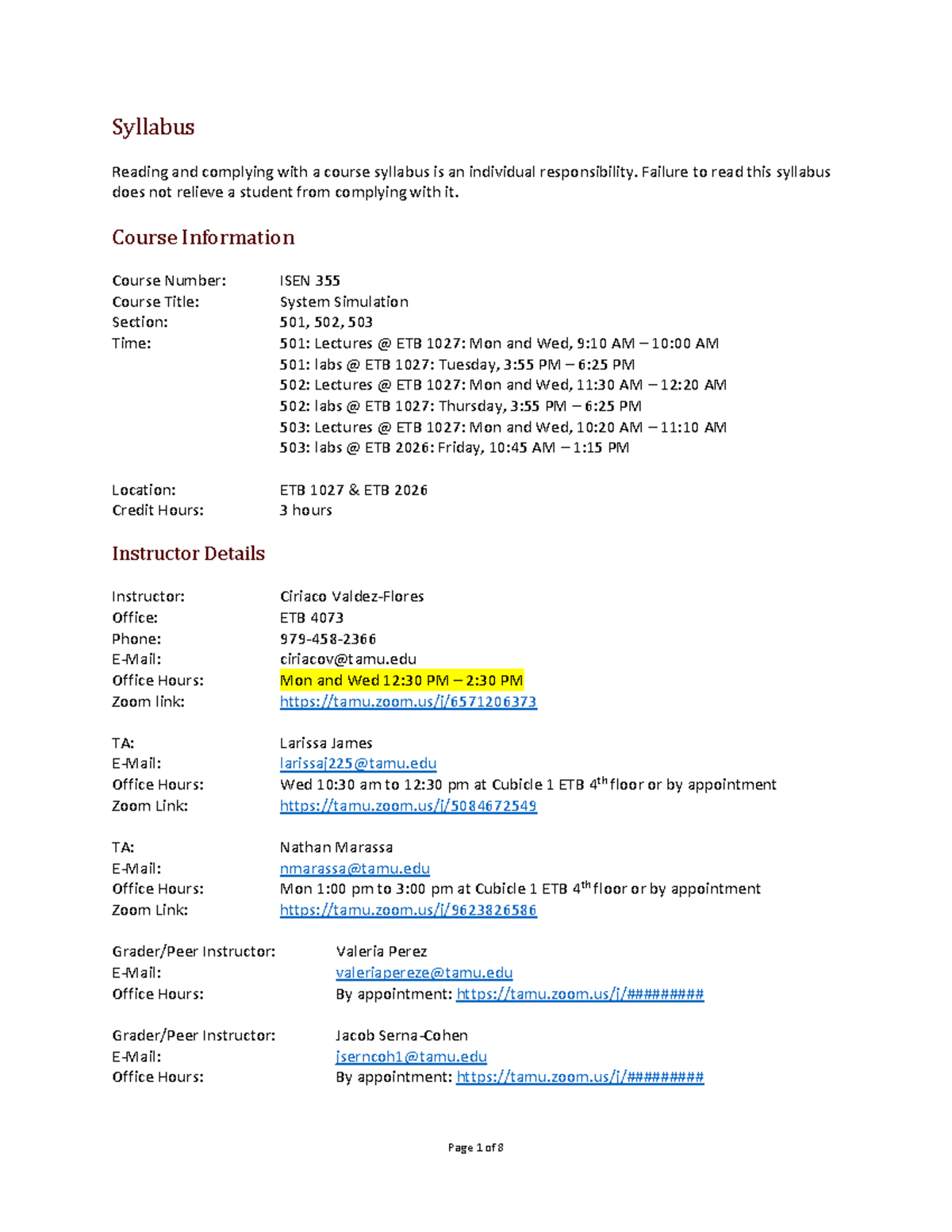 Syllabus ISEN355 Fa2024 - Syllabus Reading and complying with a course ...