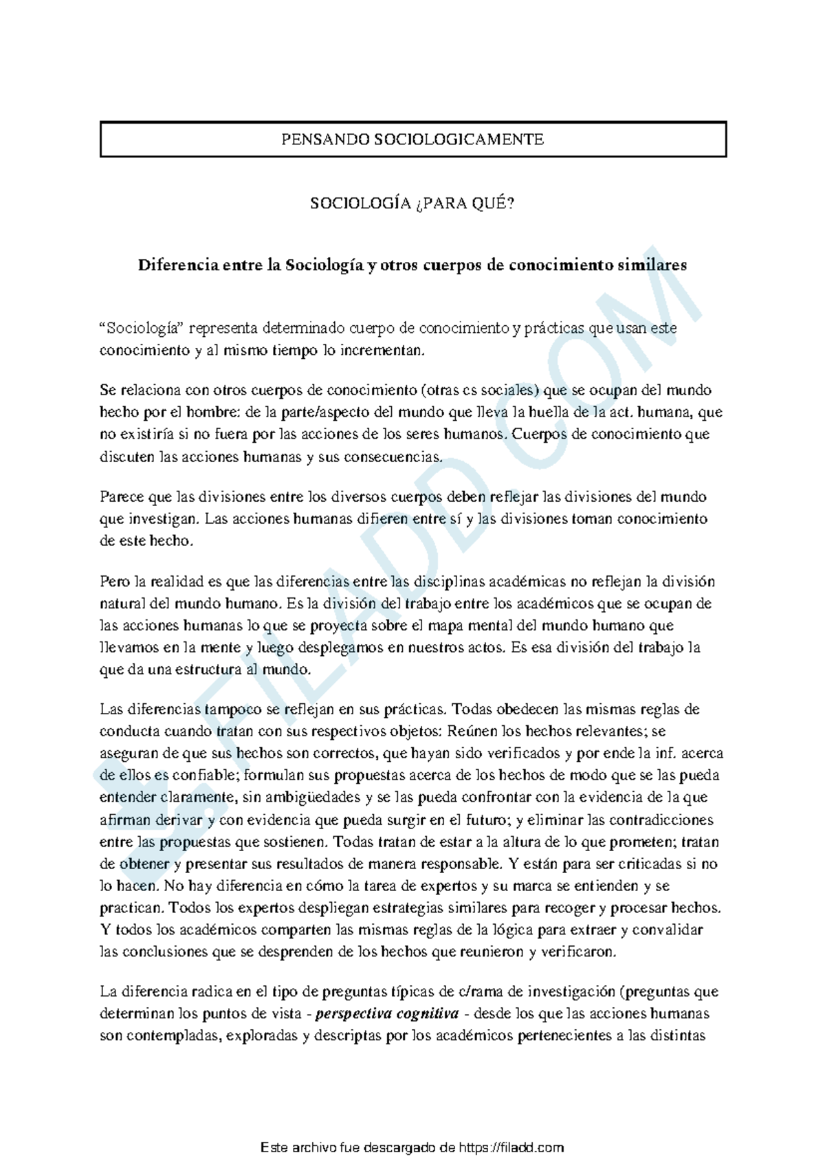 2 - Bauman 1 - PENSANDO SOCIOLOGICAMENTE SOCIOLOGÍA ¿PARA QUÉ ...