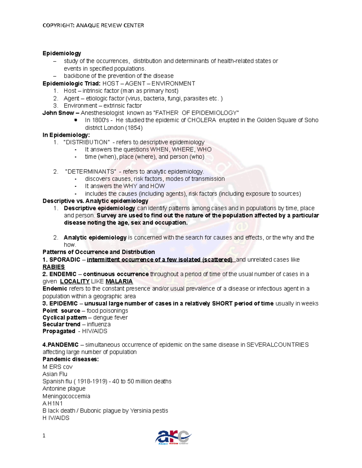 CD- Handouts-2023 - Epidemiology - study of the occurrences ...