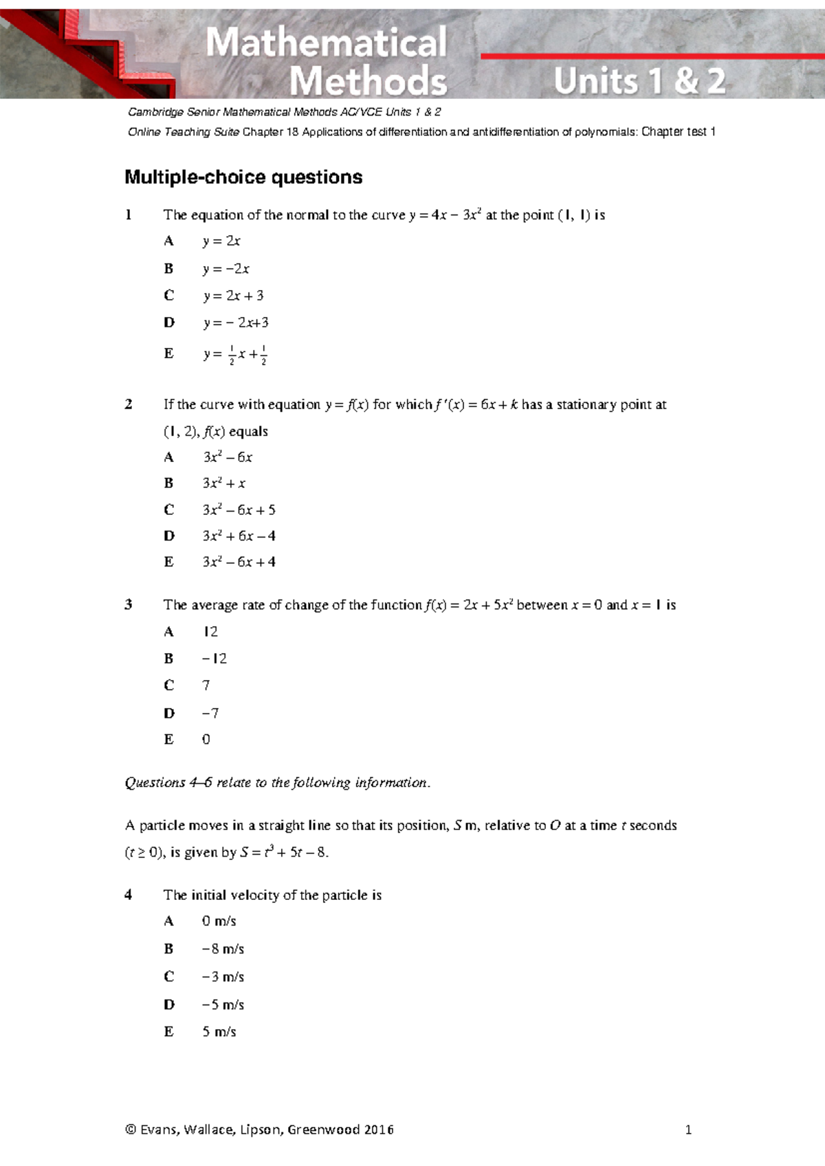 Chapter 18 test 1 - Online Teaching Suite Chapter 18 Applications of ...