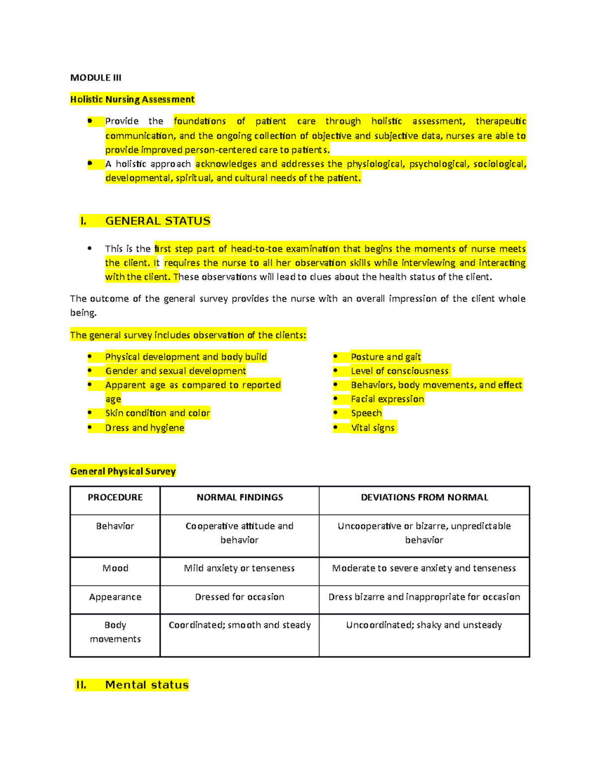 Module-3-Holistic-nursing-care - MODULE III Holistic Nursing Assessment ...