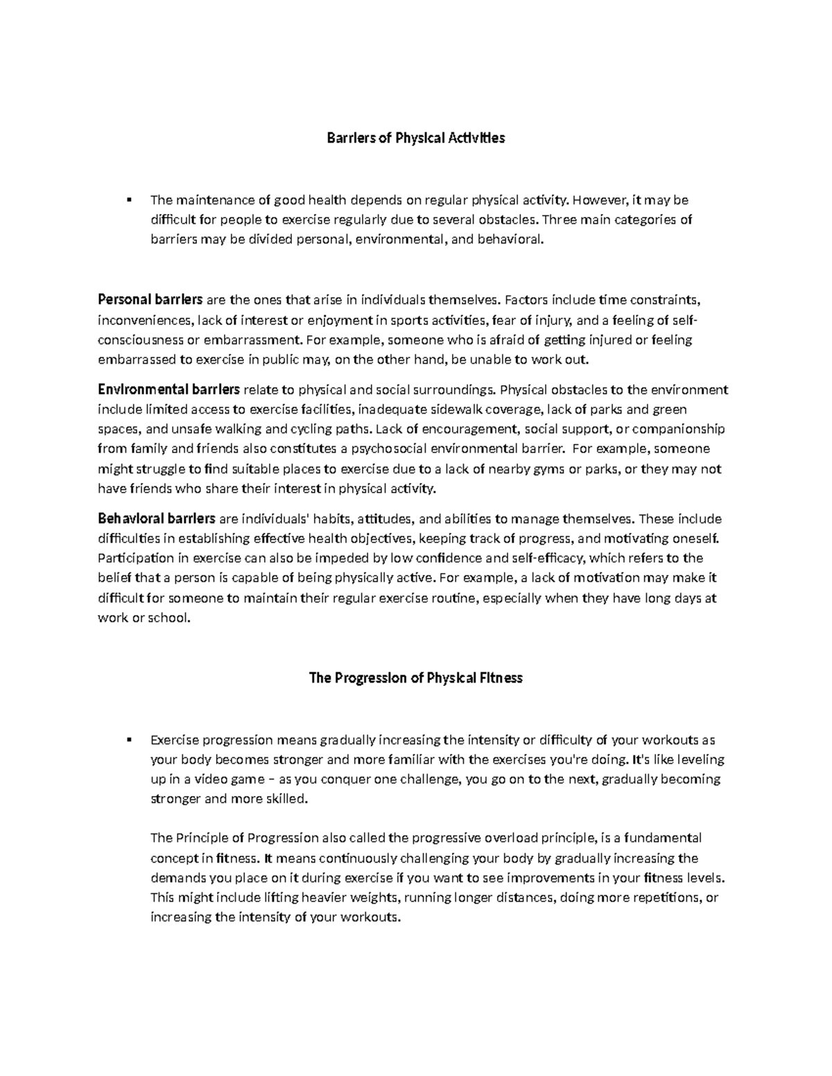 Patfit- Group-2 - Barriers of Physical Activities The maintenance of ...