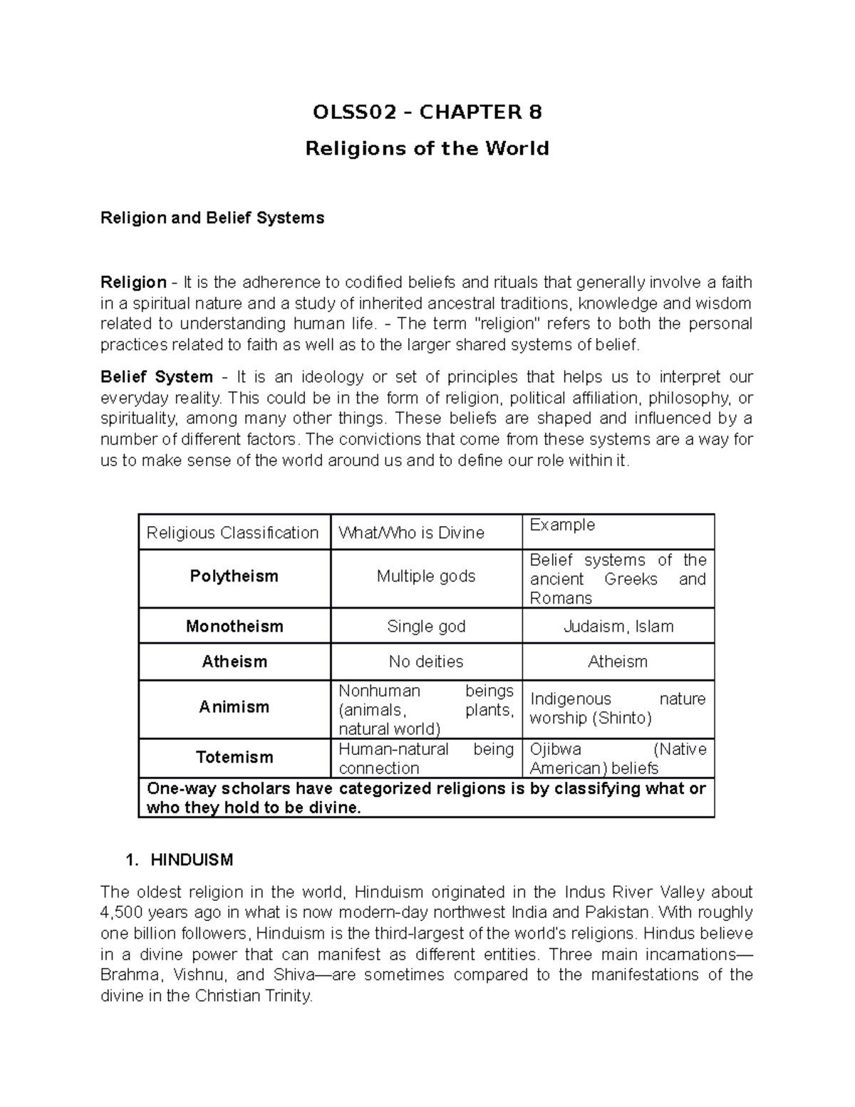 OLSS02 Cahpter 8 - CHAPTER 8 - OLSS02 – CHAPTER 8 Religions of the ...