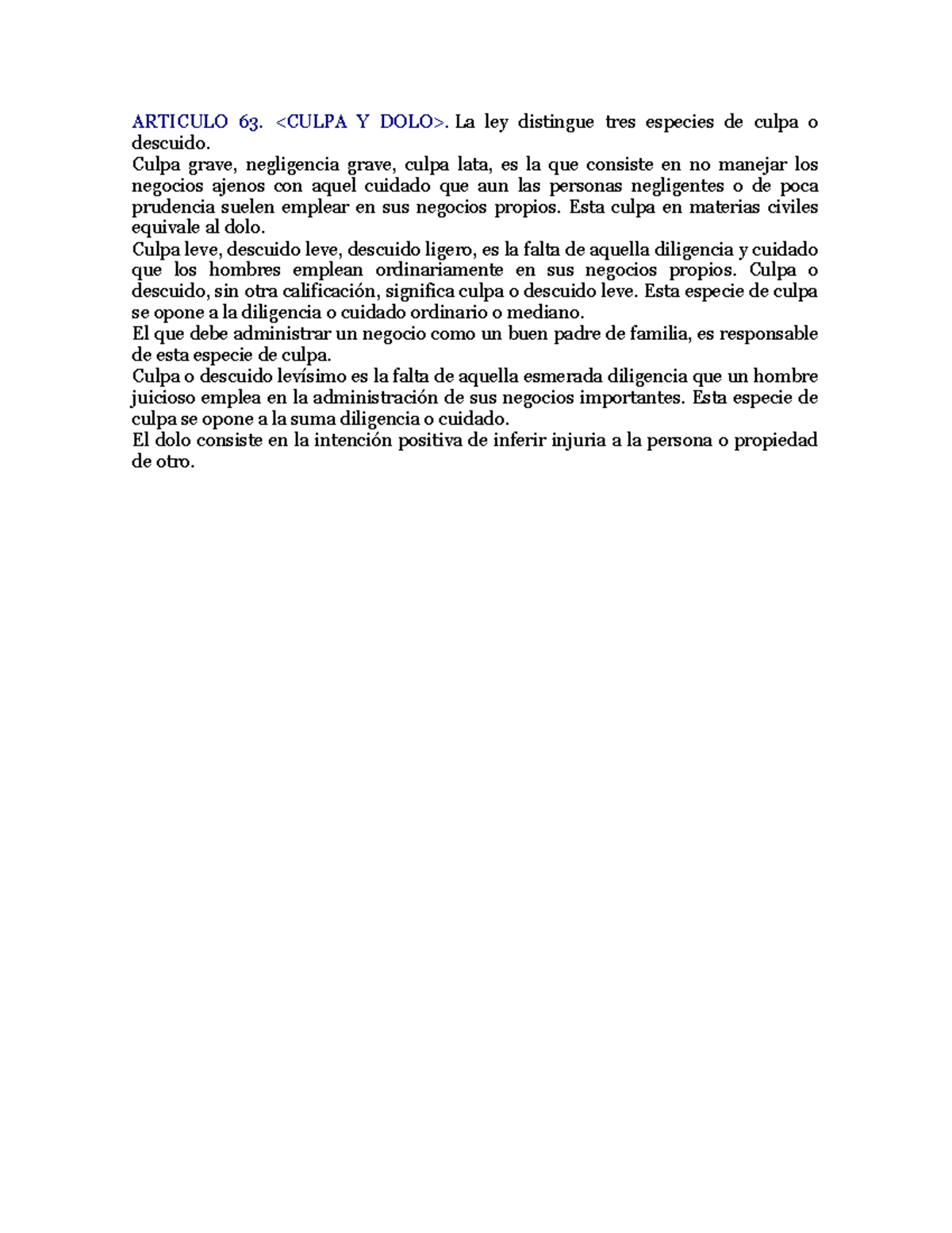 Articulo 63 C Civil - para profesores y estudiantes - ARTICULO 63. . La ...