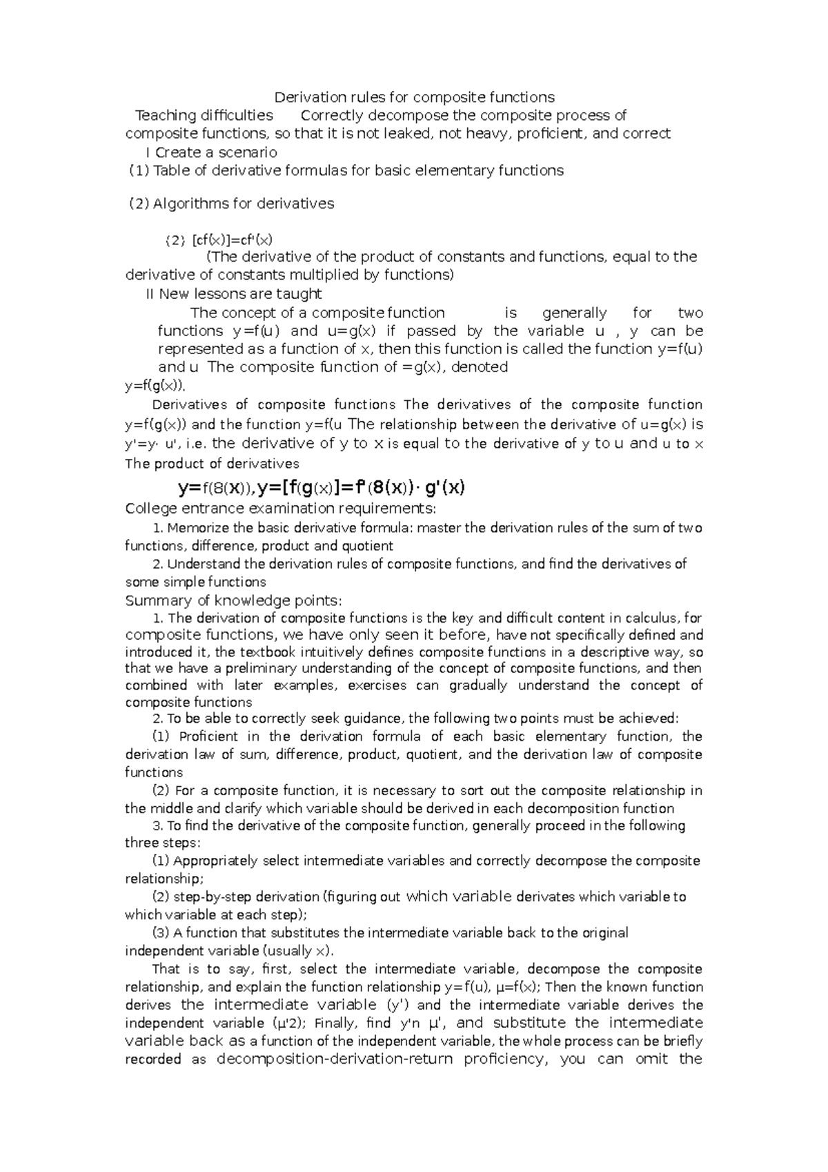 Derivation Rules For Composite Functions Derivation Rules For