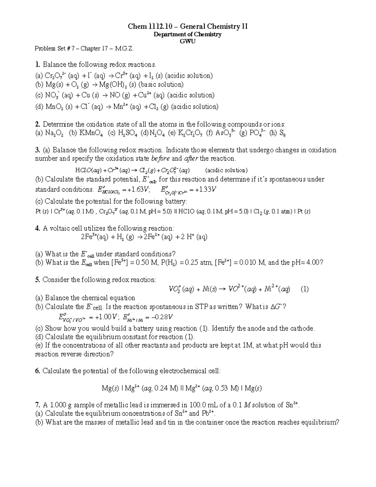 Ch17 - chem 2 - Chem 1112 – General Chemistry II Department of ...