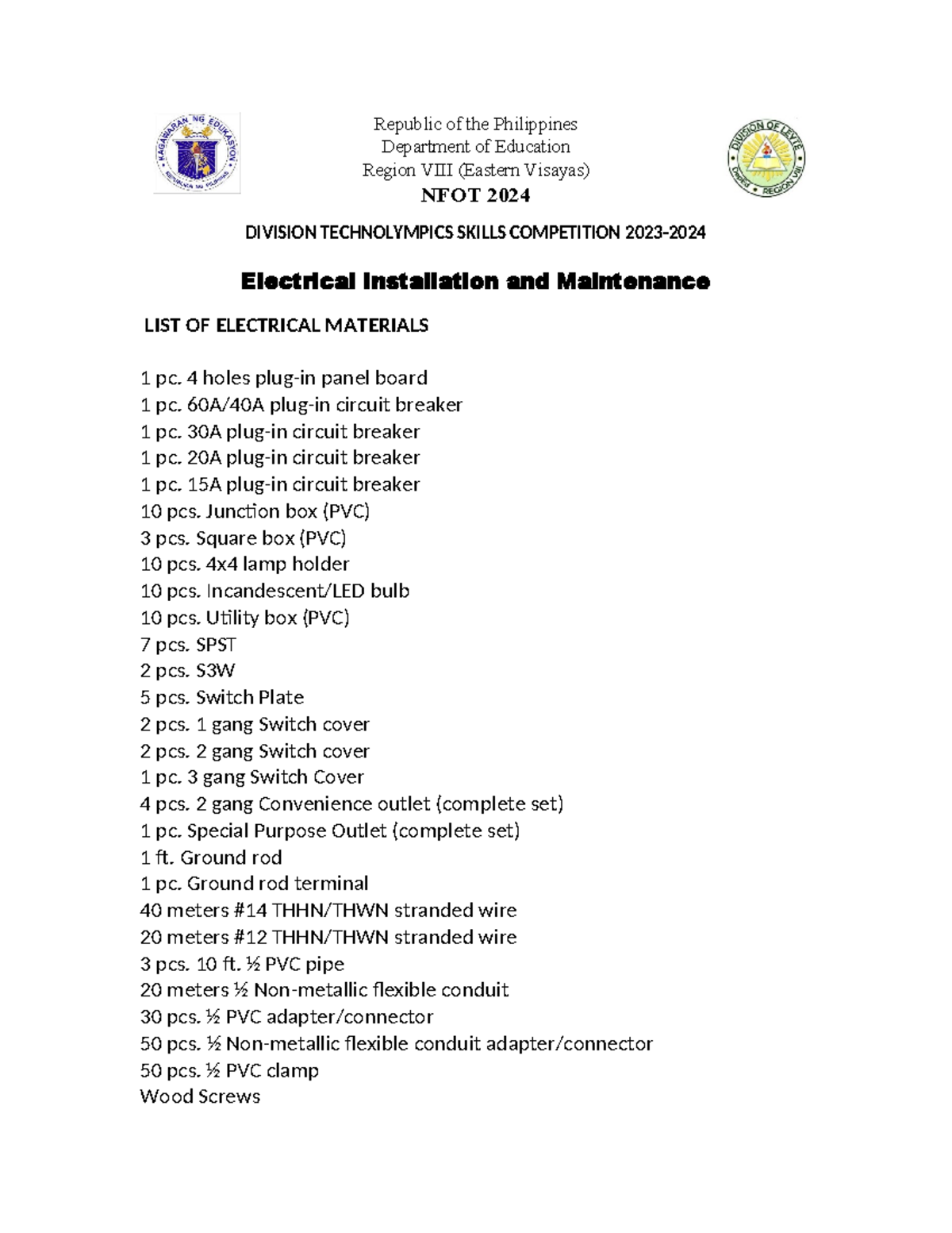 List-of-Materials Division-1 - Republic of the Philippines Department ...
