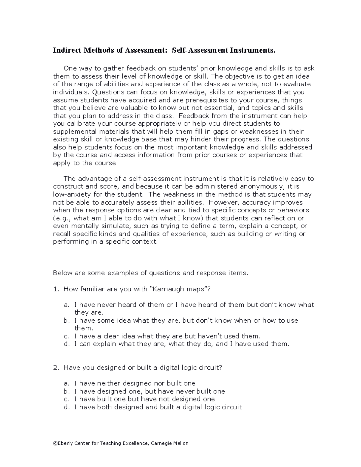 Self Assessment - Study notes - Indirect Methods of Assessment: Self ...