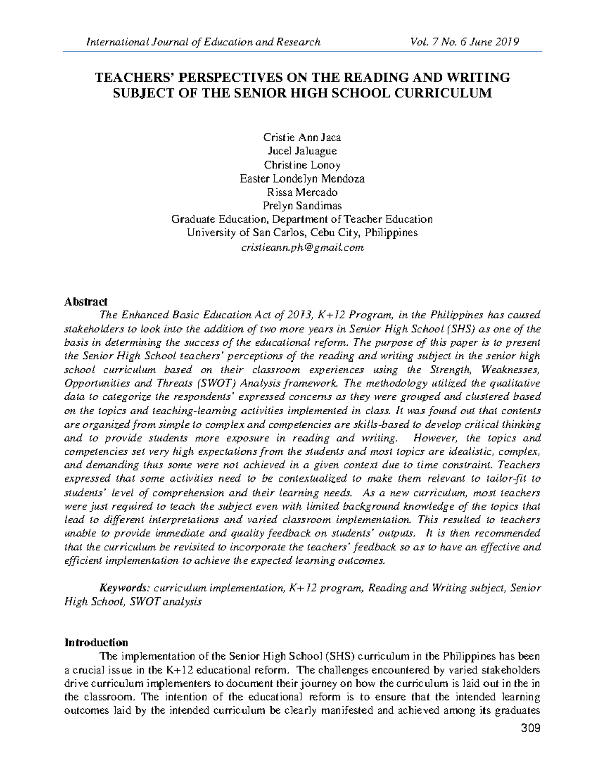 Teachers’ Perspectives ON THE Reading AND Writing - International ...