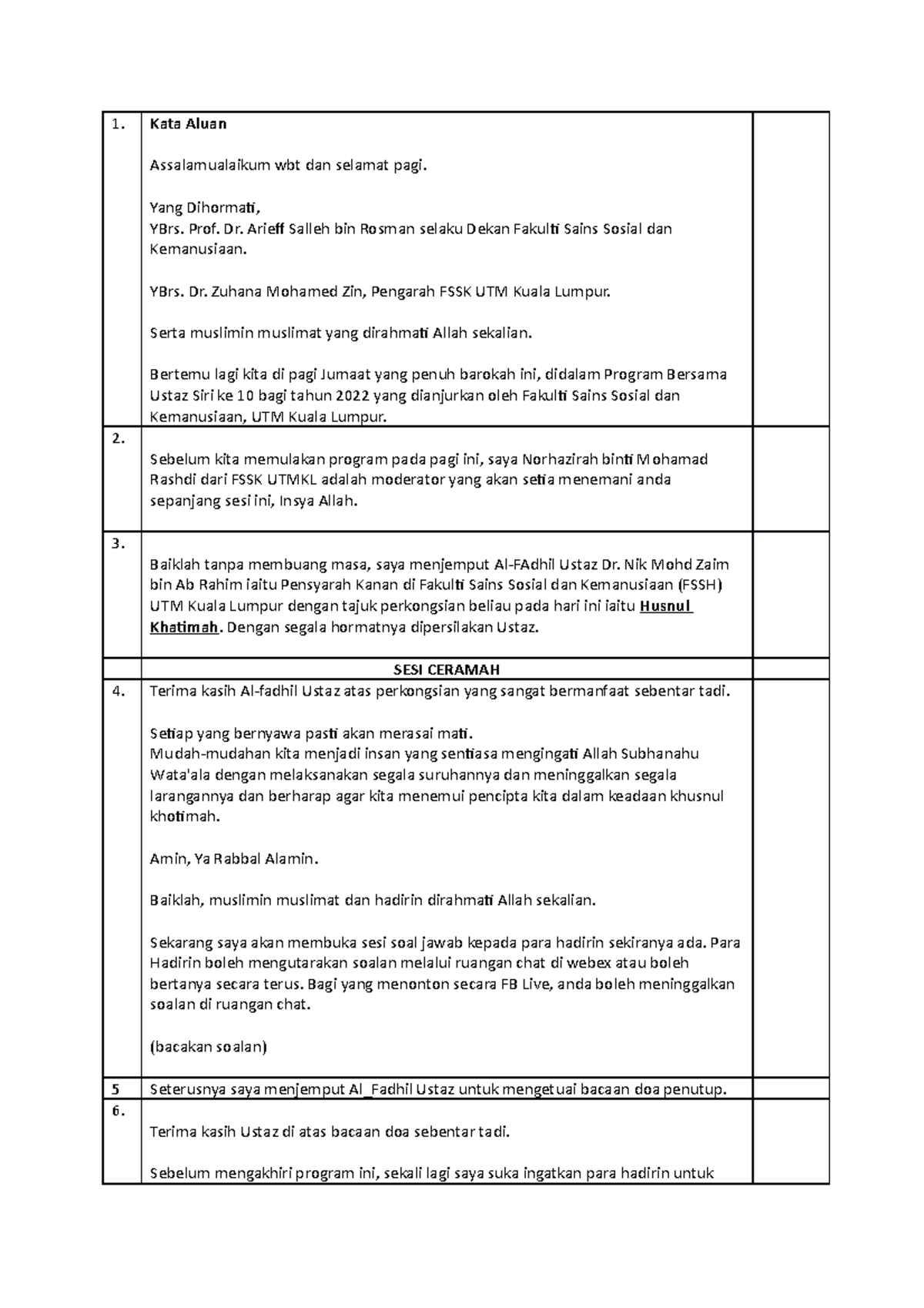 Siri 10 2022 Teks Moderator Program Bersama Ustaz - Kata Aluan ...