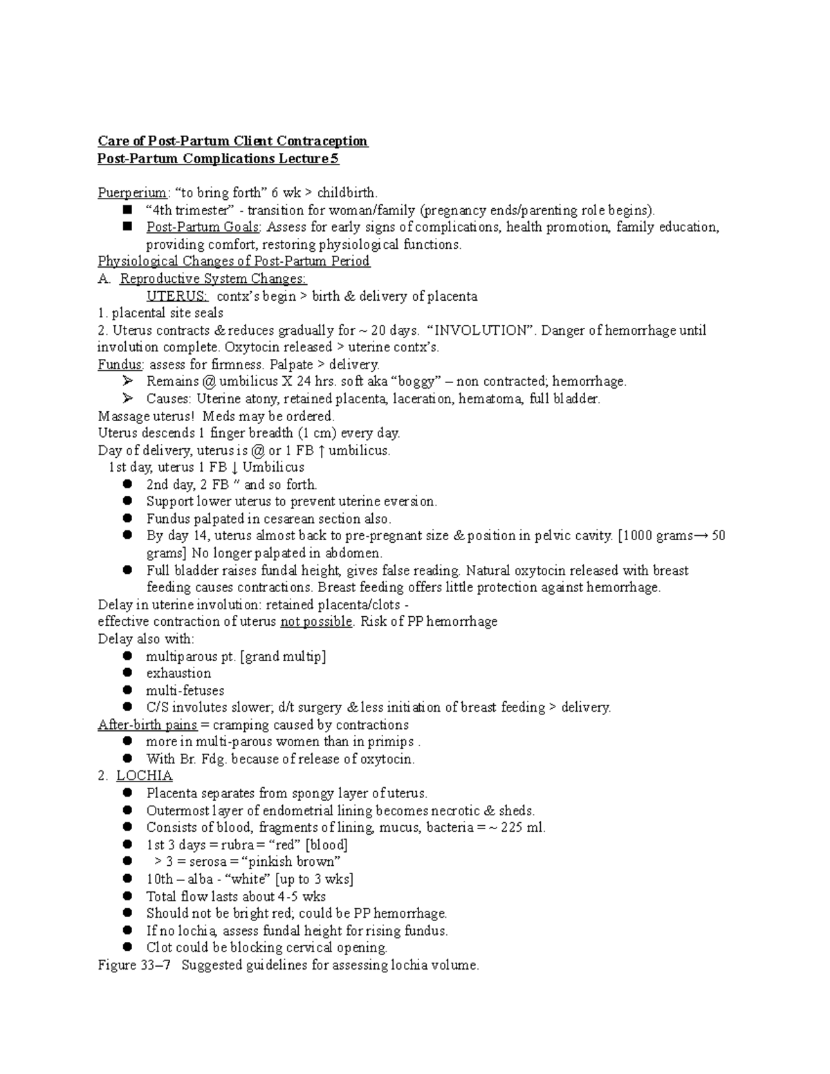 Care of Post-Partum Client Contraception Post-Partum Complications ...