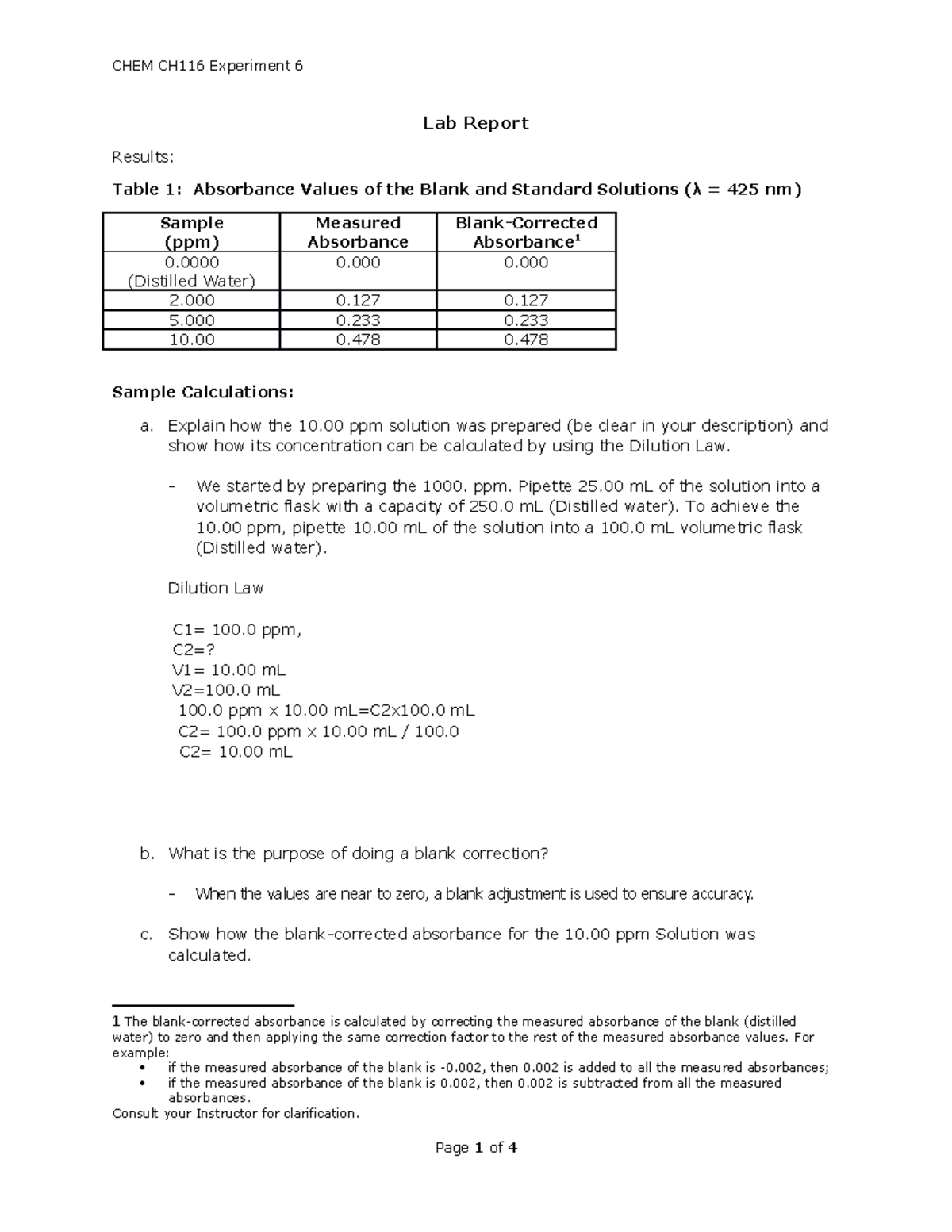 Experiment 6 - Chemistry Lab Report - Lab Report Results: Table 1 ...