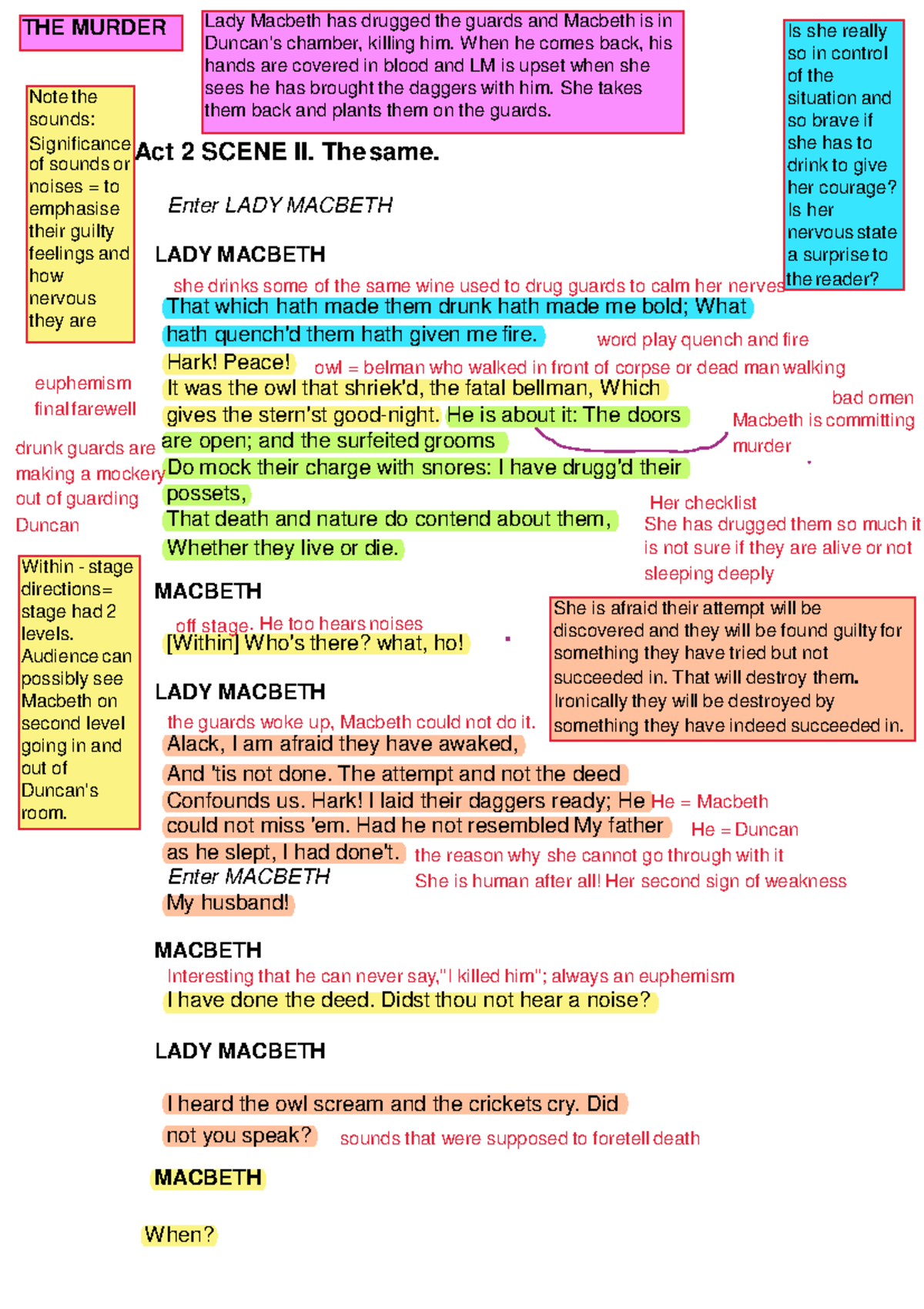 Act 2 scene 2 - Macbeth - Enter LADY MACBETH LADY MACBETH That which ...