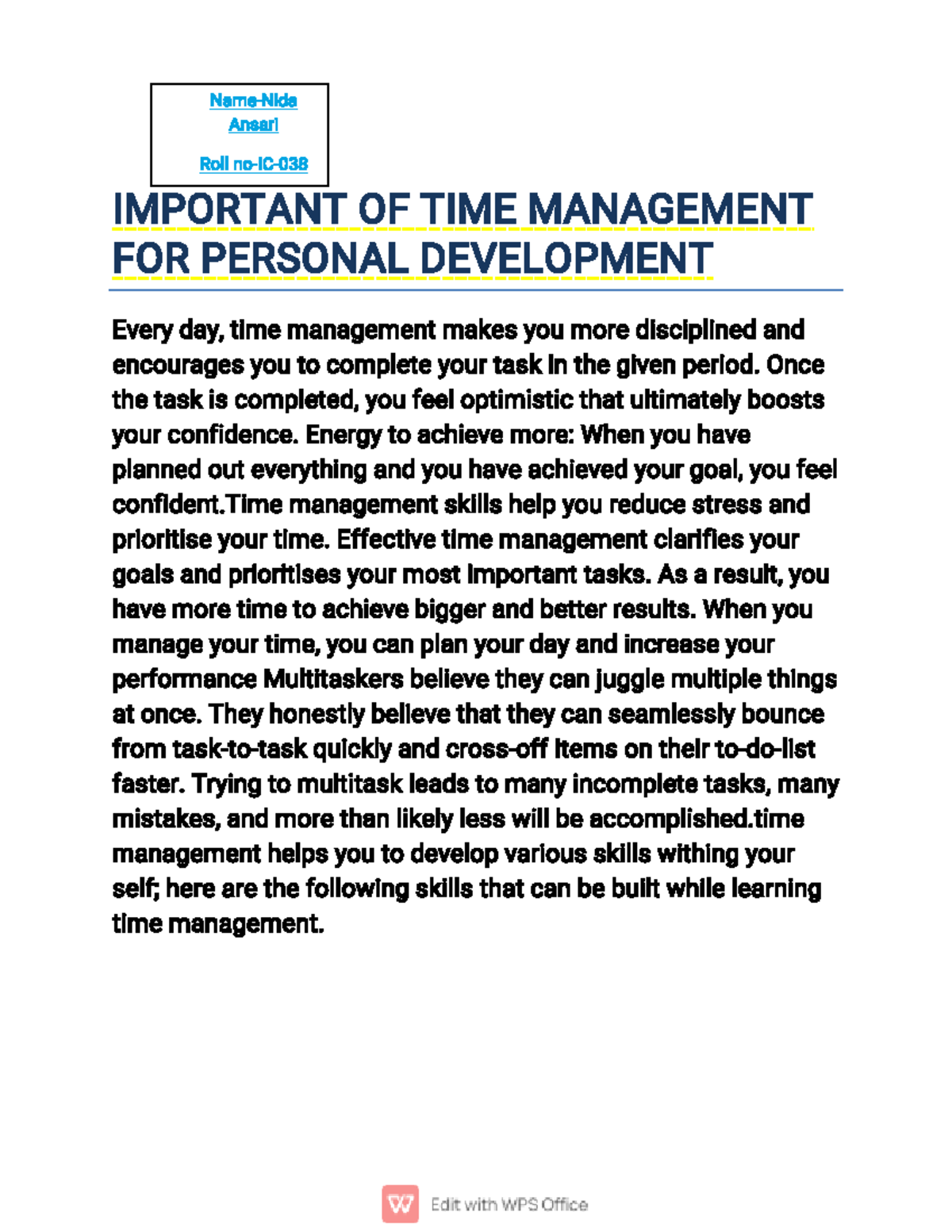 Important OF TI-WPS Office - IMPORTANT OF TIME MANAGEMENT FOR PERSONAL ...