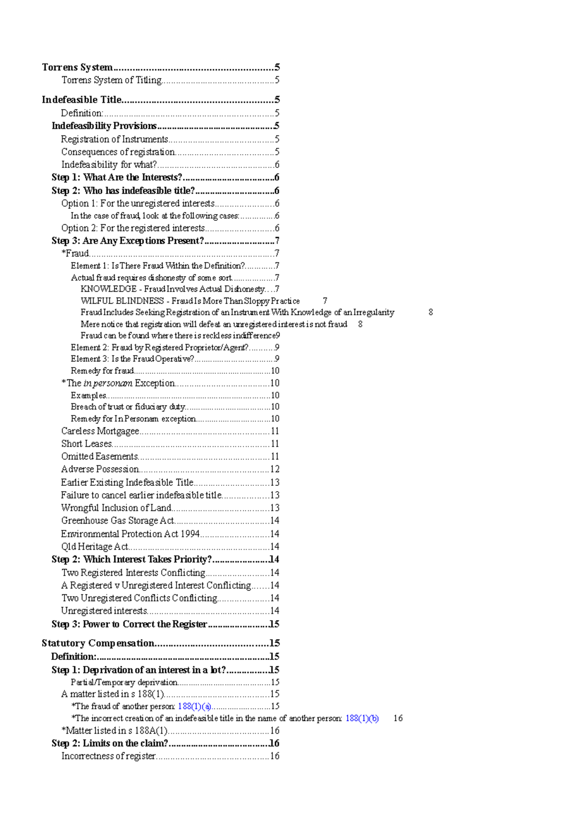 Copy Sem 2 2015 Property B Notes - Torrens - Studocu
