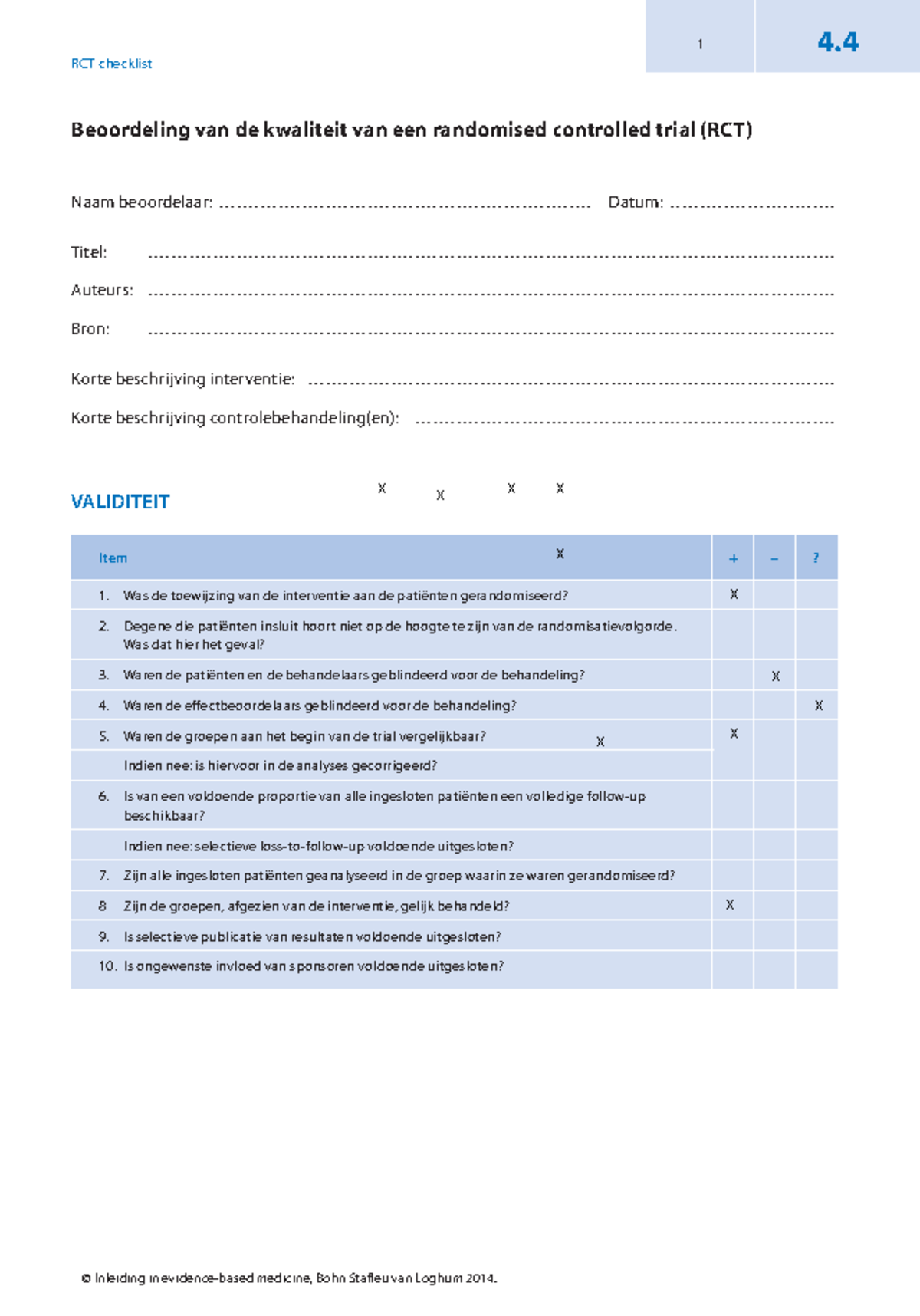 4.4 Checklist Beoordeling randomsed controlled trial (RCT) - 1 4. RCT ...