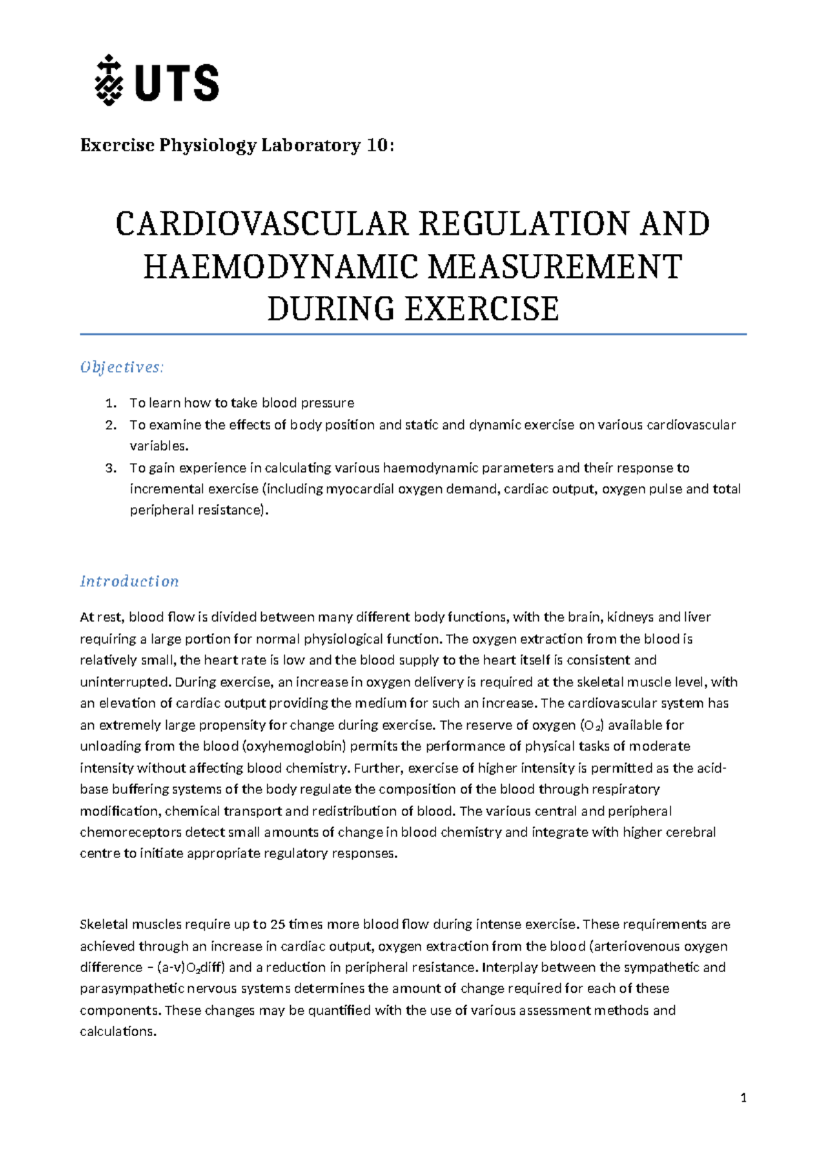 Lab 10 - Cardiovascular regulation during exercise-1 - Exercise ...