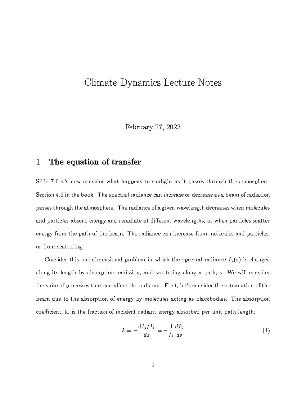 2 -28- 23 - Climate Dynamics Lecture Notes - Climate Dynamics Lecture ...