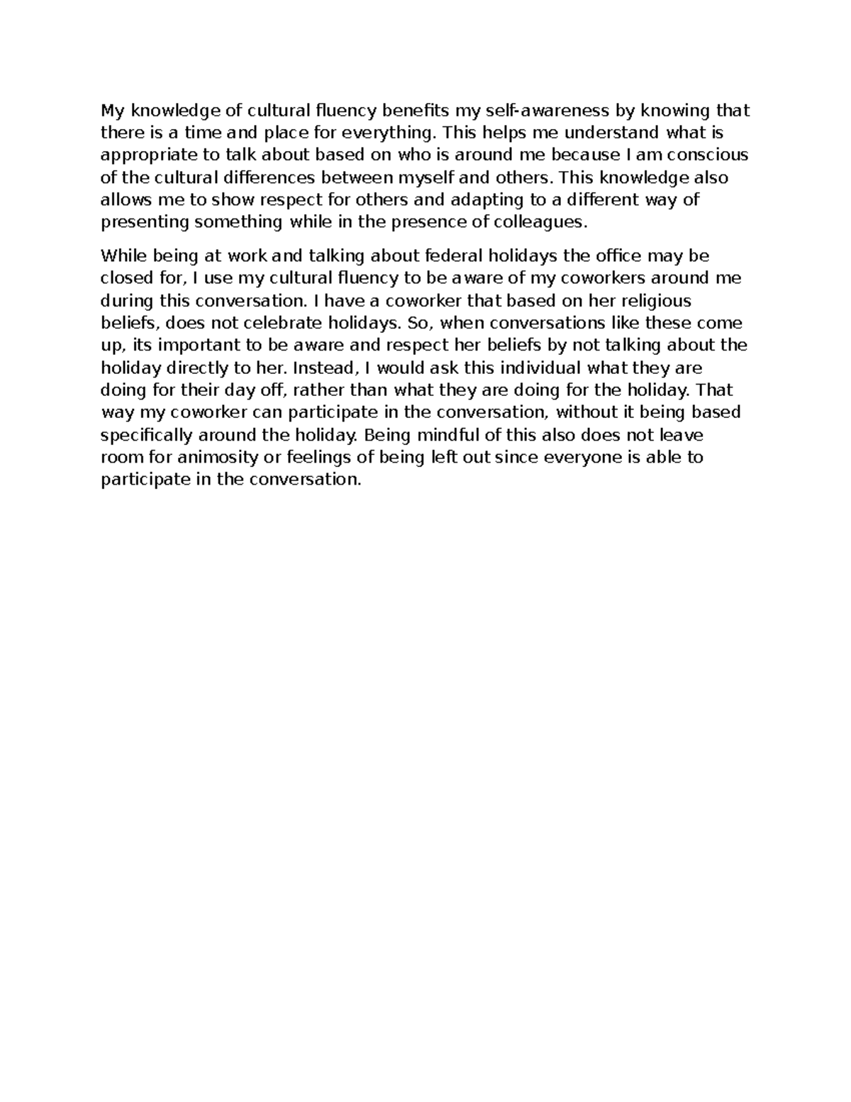 3-1 Discussion Cultural Fluency - My knowledge of cultural fluency ...