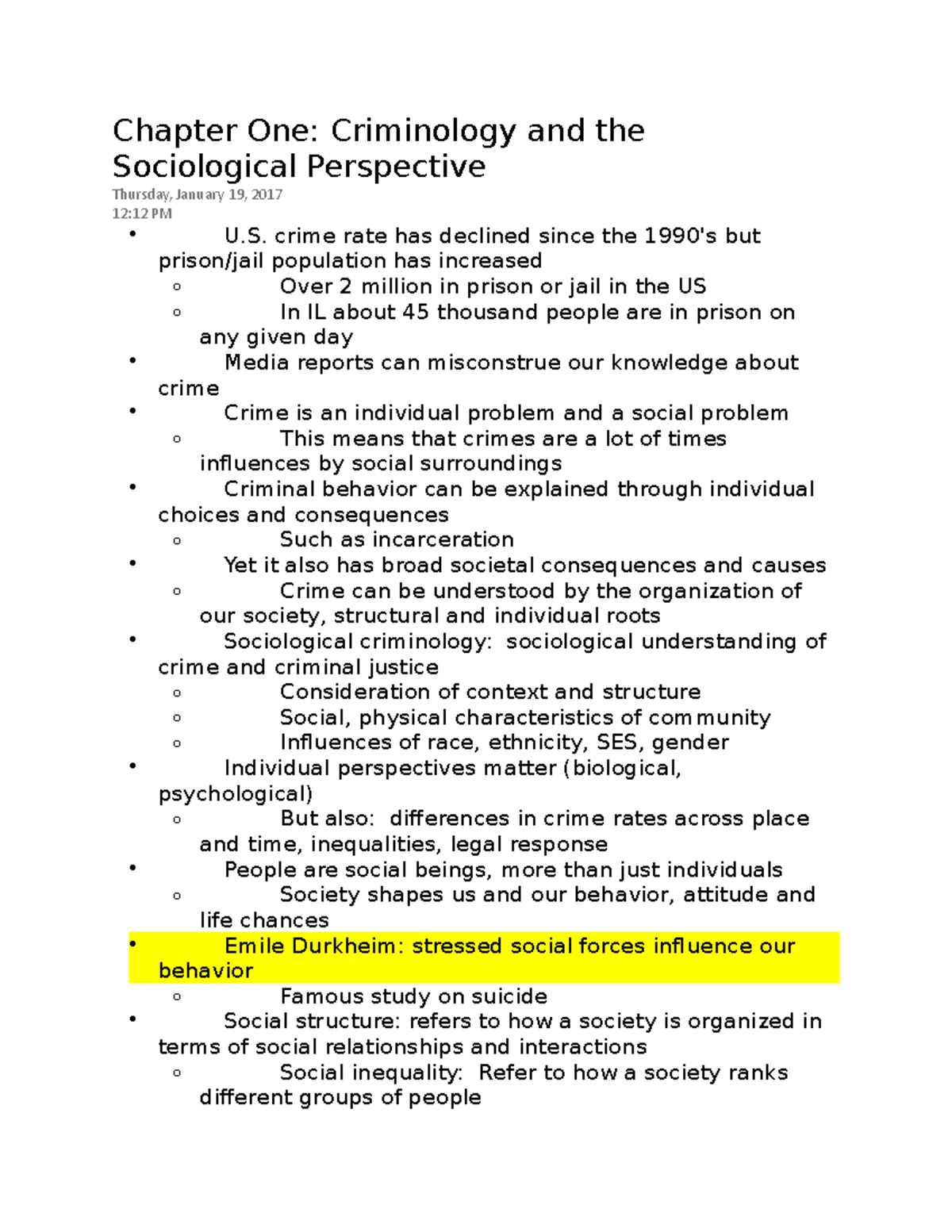CCJ 290 unit 1 - Lecture notes 1-5 - Chapter One: Criminology and the ...