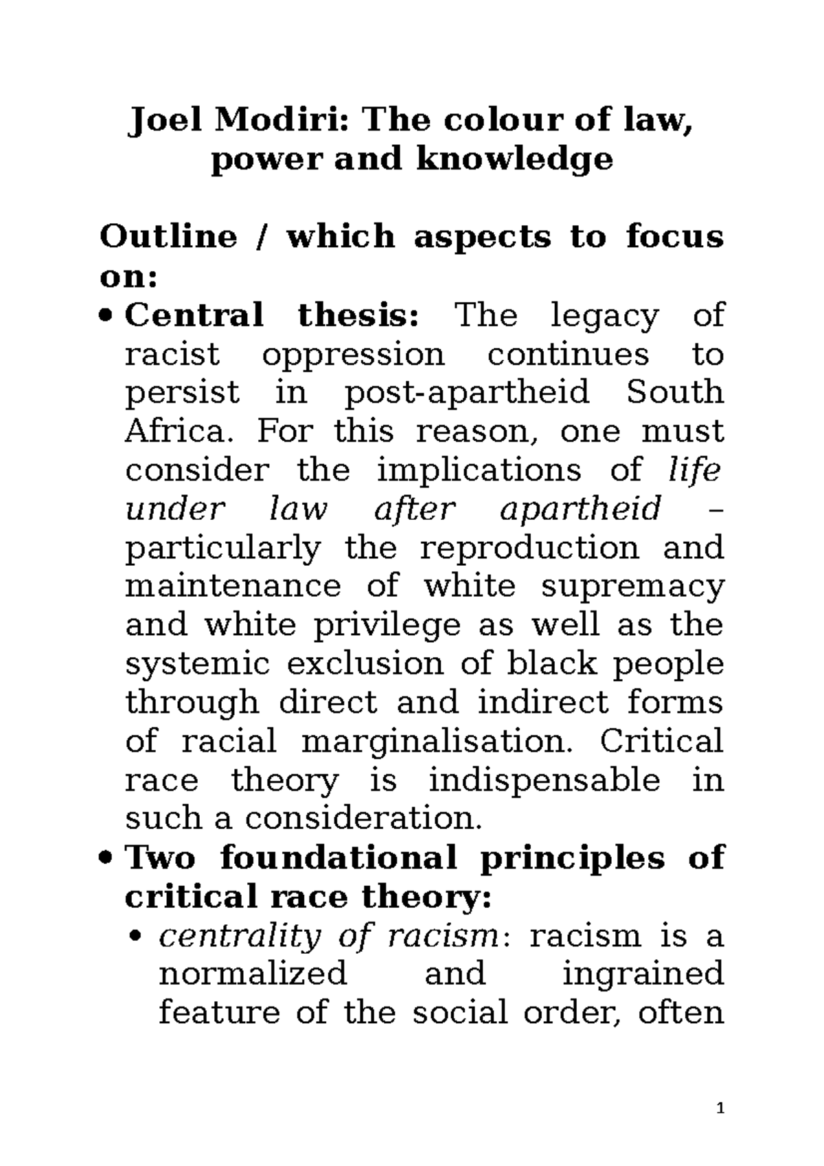 Modiri summary colour of our law - Joel Modiri: The colour of law ...