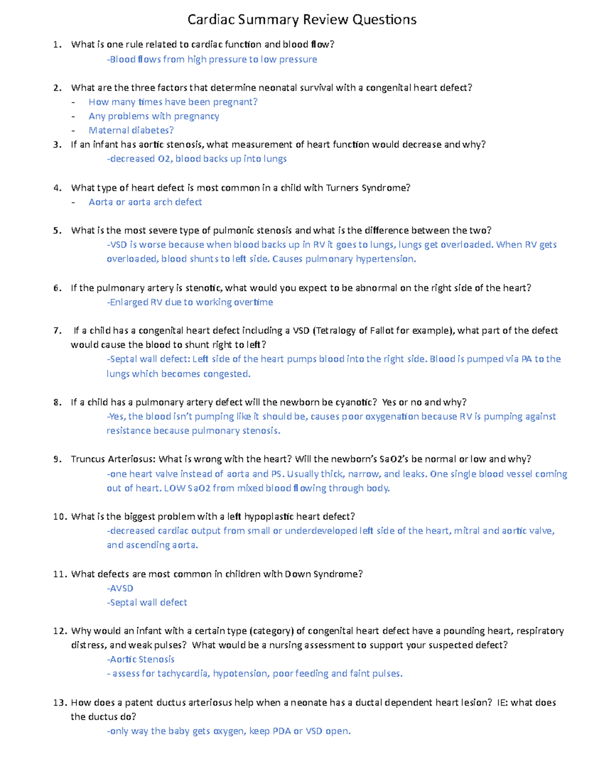 Unit 4 Cardiac Summary Questions - Cardiac Summary Review Questions ...