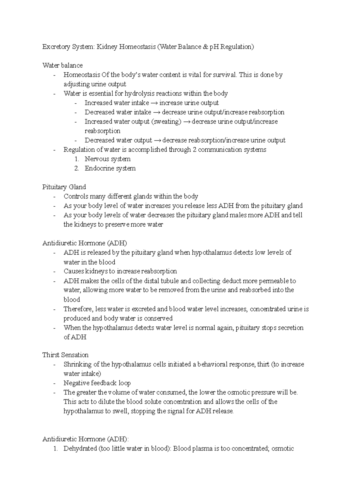 Excretory System Kidney Homeostasis (Water Balance p H Regulation ...