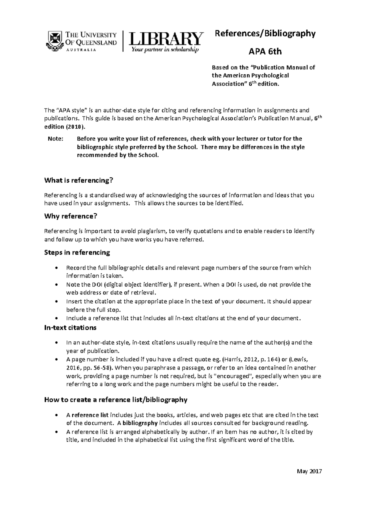 APA 7 referencing guide - May 2017 References/Bibliography APA 6th ...