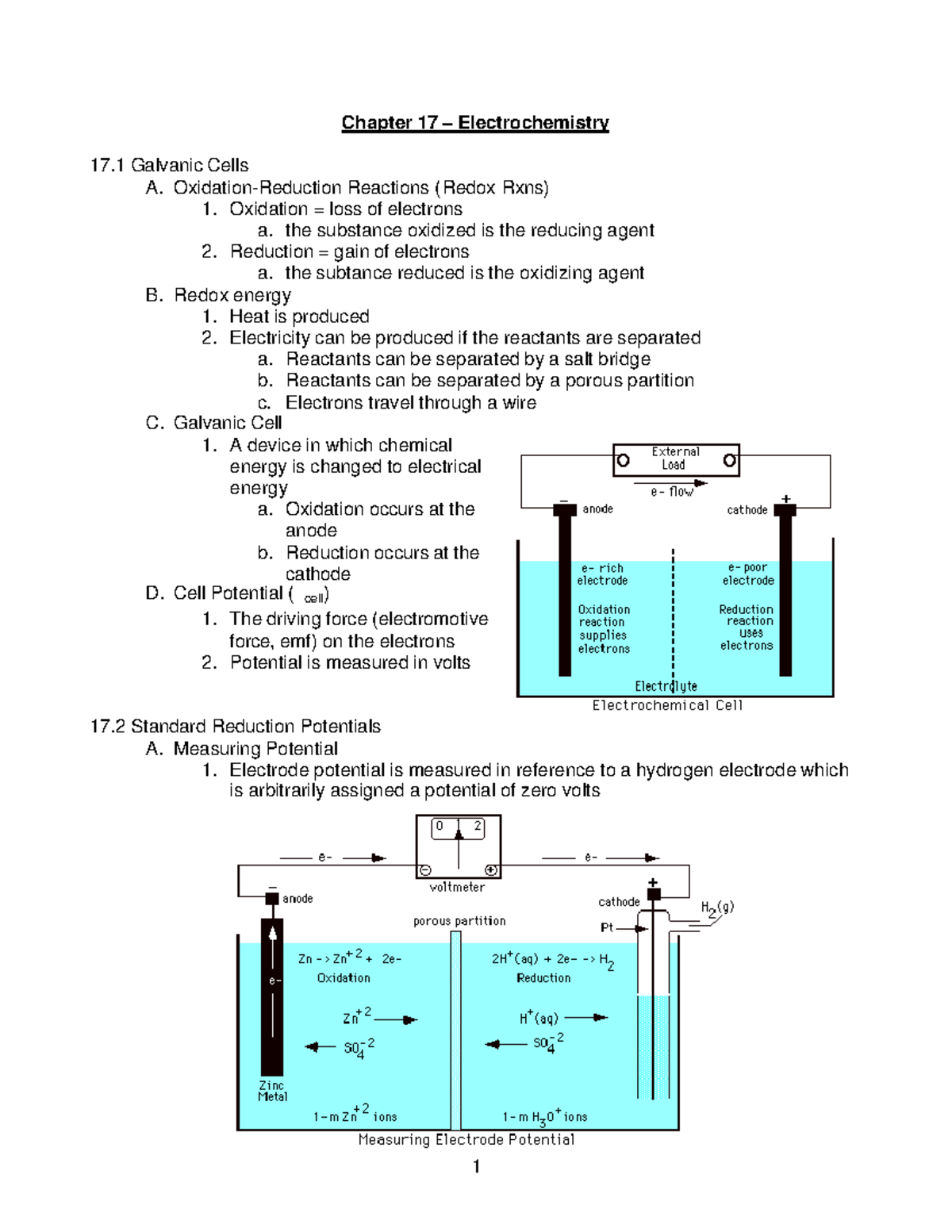 Chapter 17 – Electrochemistry - Chapter 17 – Electrochemistry 17 ...