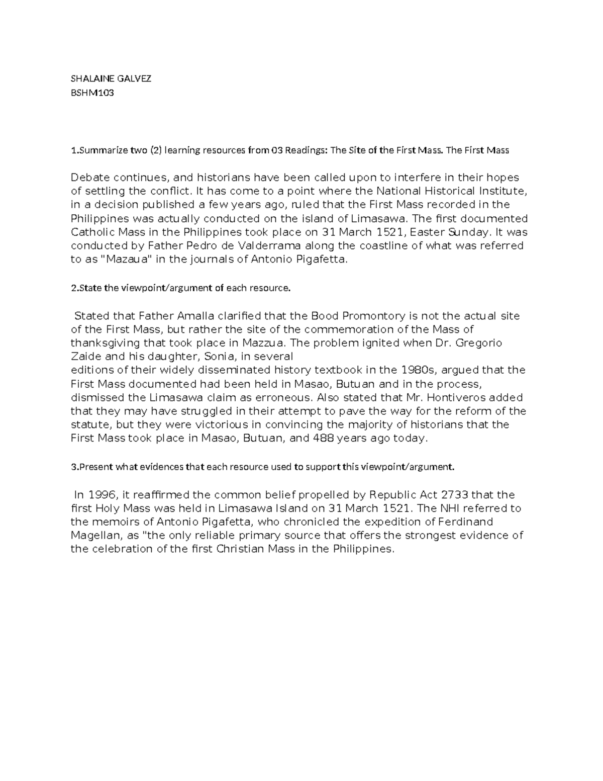 Galvez Activity 2 Midterms - SHALAINE GALVEZ BSHM 1 two (2) learning resources from 03 Readings ...