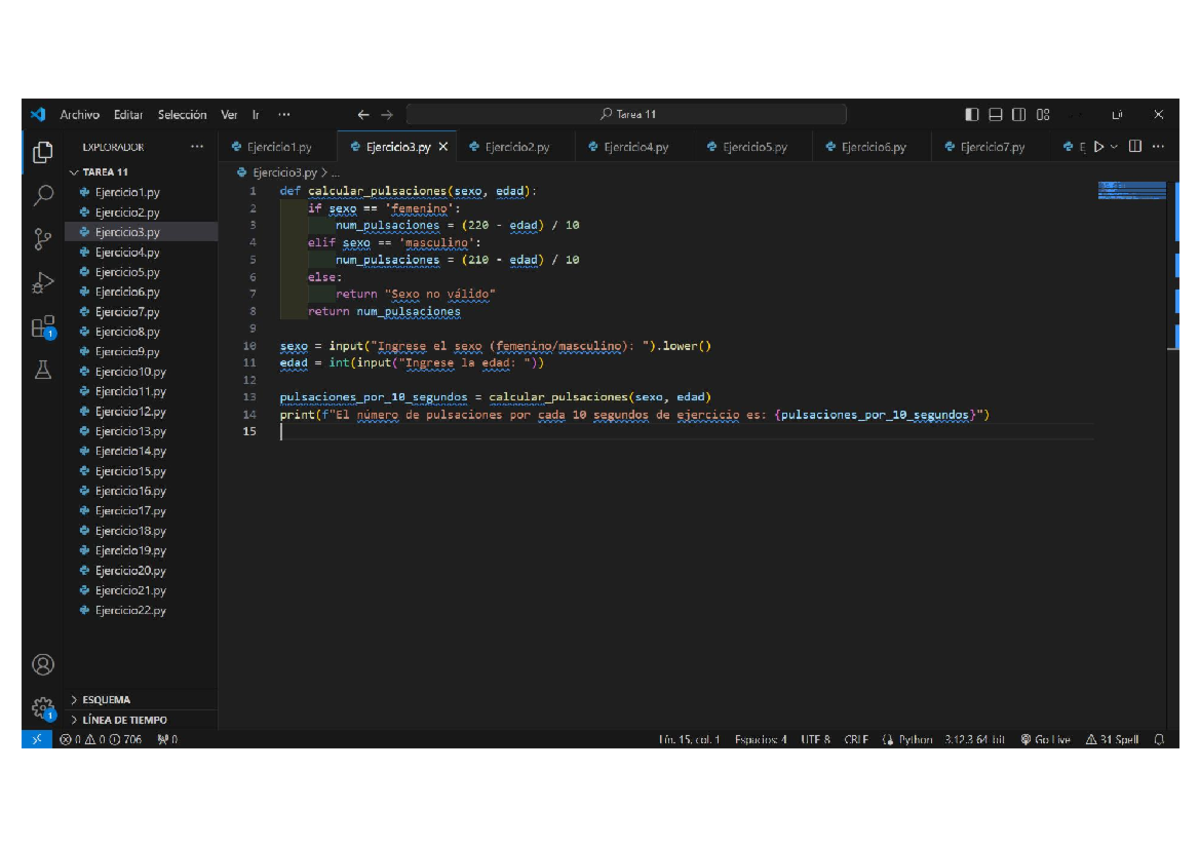 Ejercicio 2.py-Informatica - Archivo Editar Selección Ver Ir Tarea 11 08 X EXPLORADOR ...