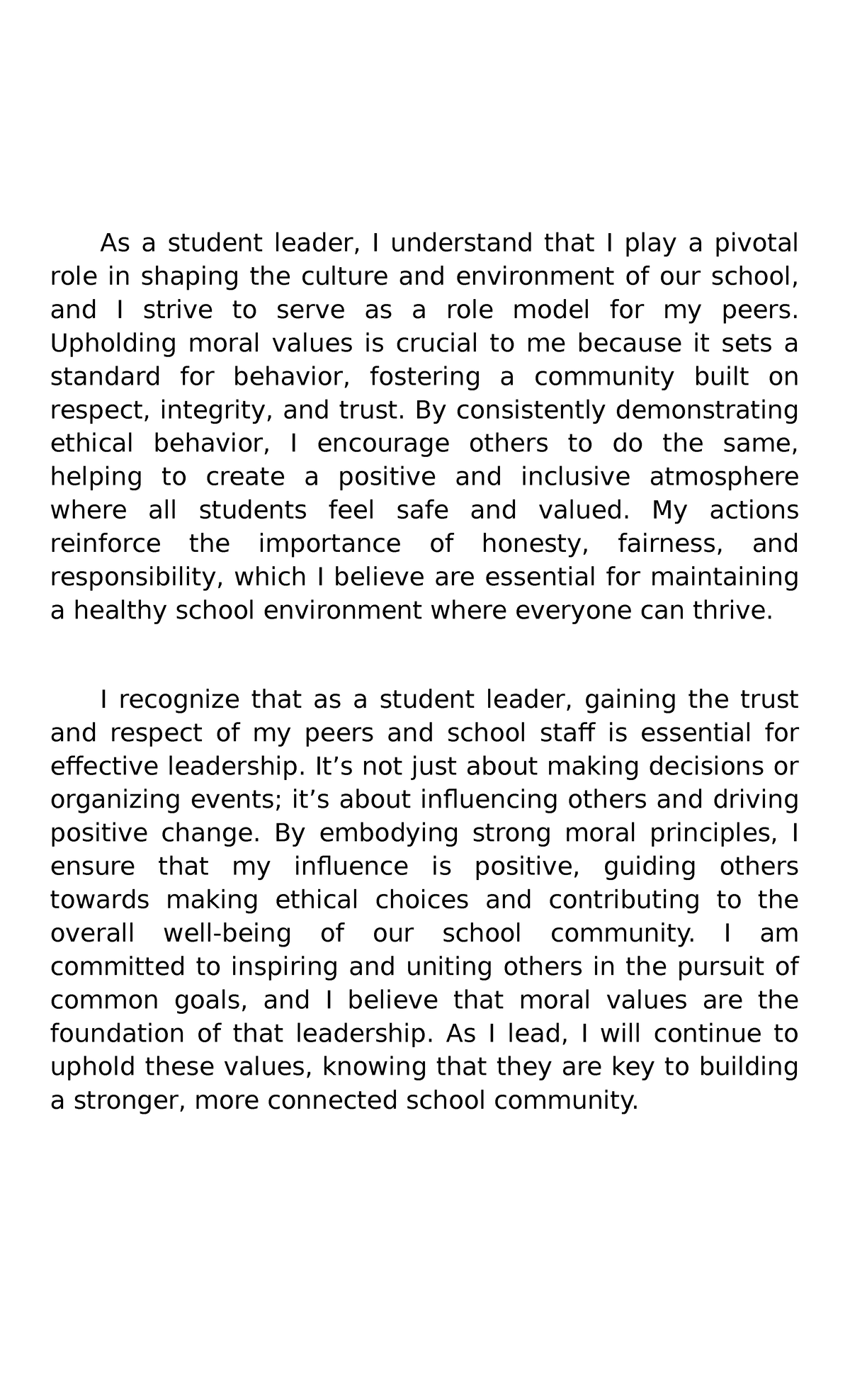 Reflection - Notes - As a student leader, I understand that I play a ...