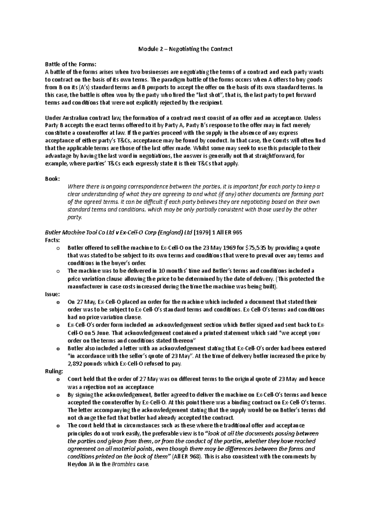Module 2 & 3 on past notes - Module 2 – Negotiating the Contract Battle ...