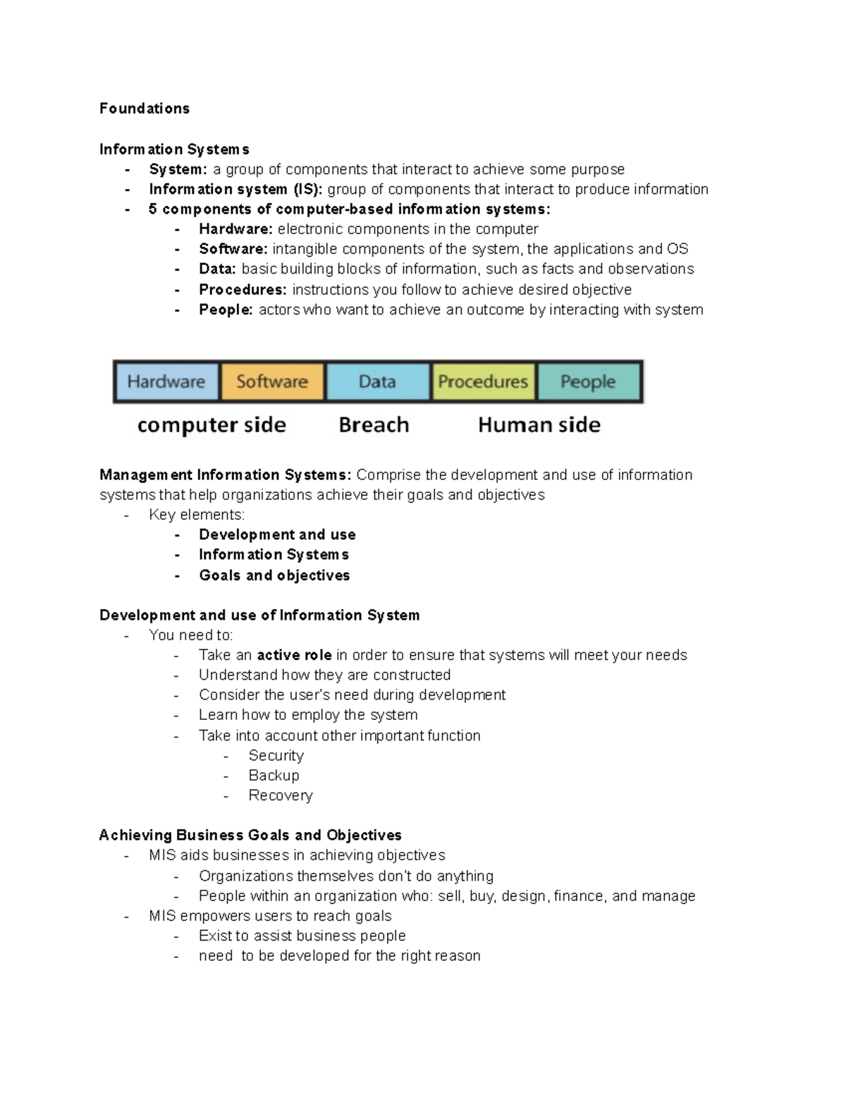 Lecture 1 Foundations - Foundations Information Systems - System: a ...