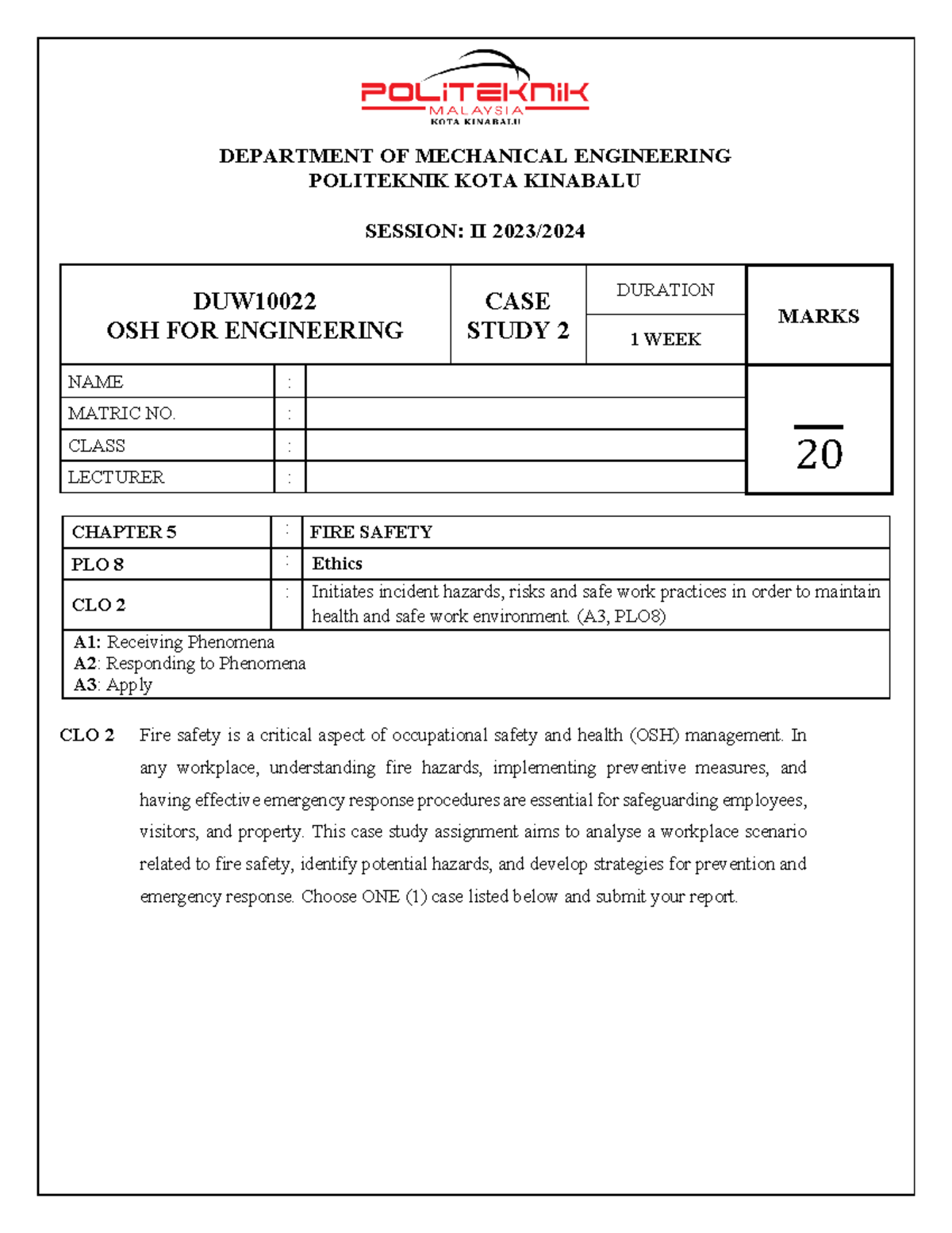 CASE Study 2 Question Verified - DEPARTMENT OF MECHANICAL ENGINEERING ...