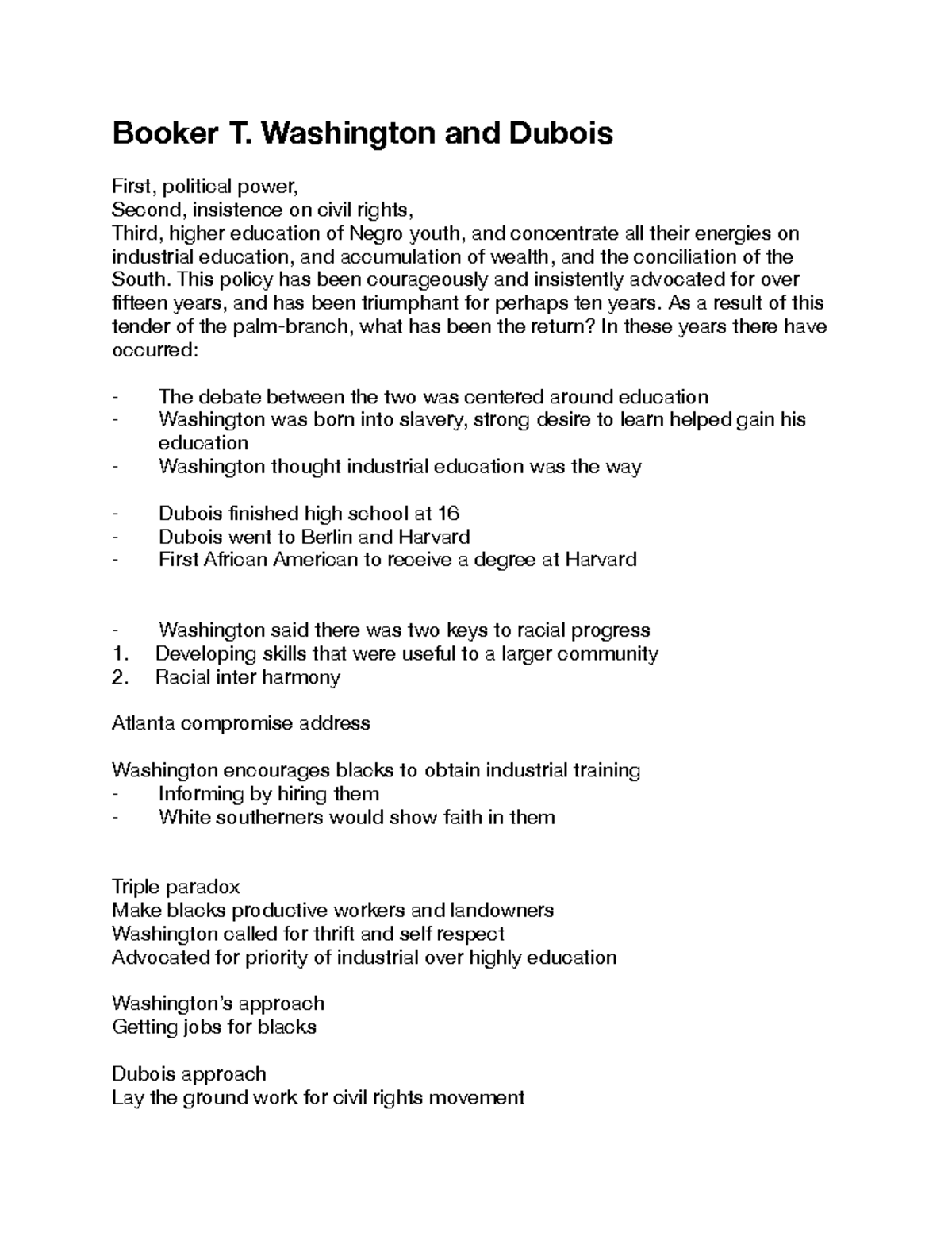 Booker t washington - Lecture - Booker T. Washington and Dubois First ...