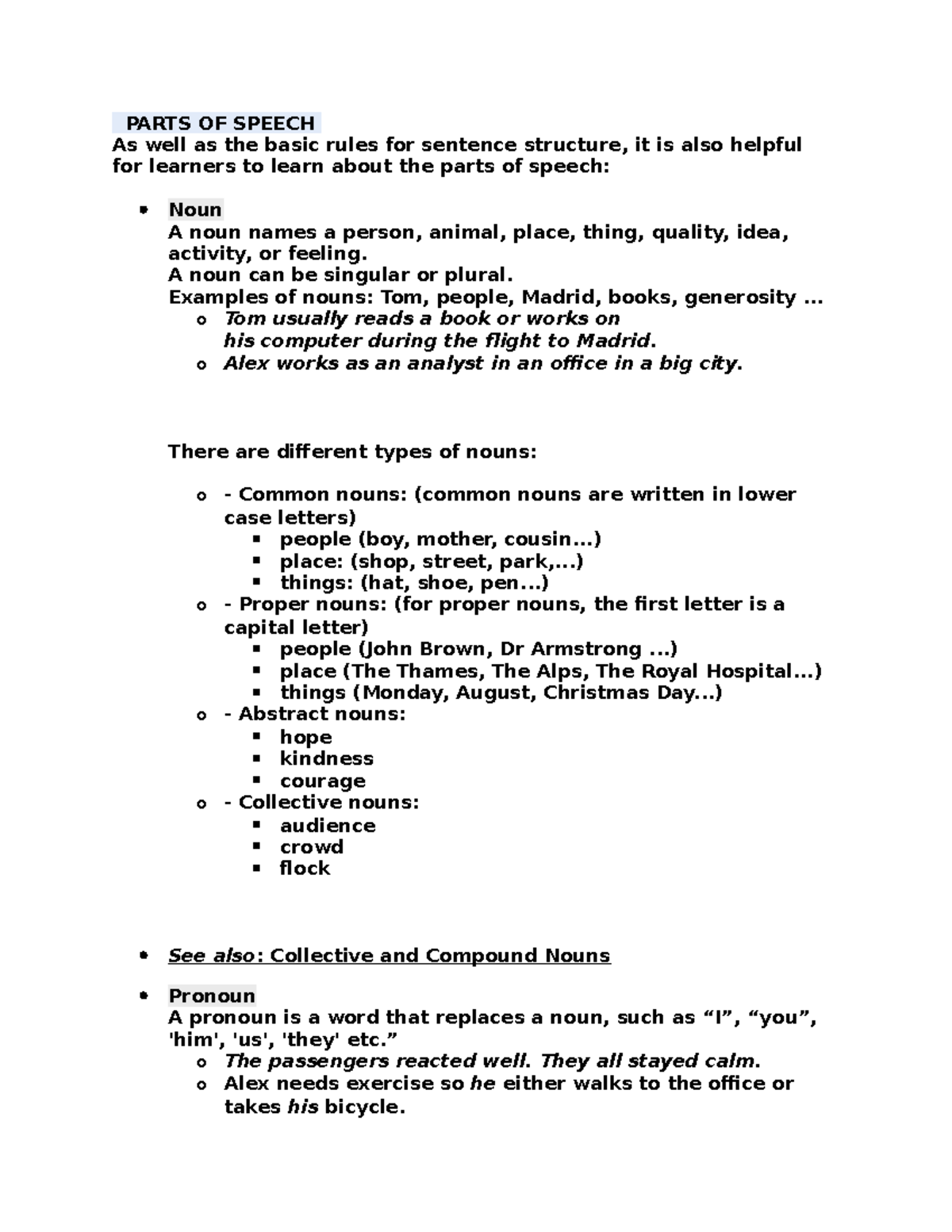 Dupe English 101 (11) - PARTS OF SPEECH As well as the basic rules for ...
