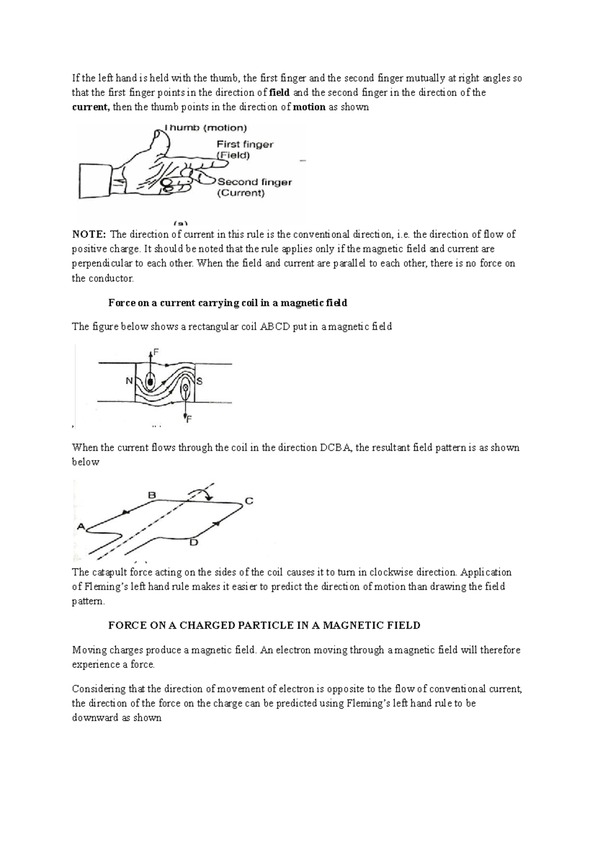 Physics-class 2 notes part-8 - If the left hand is held with the thumb ...