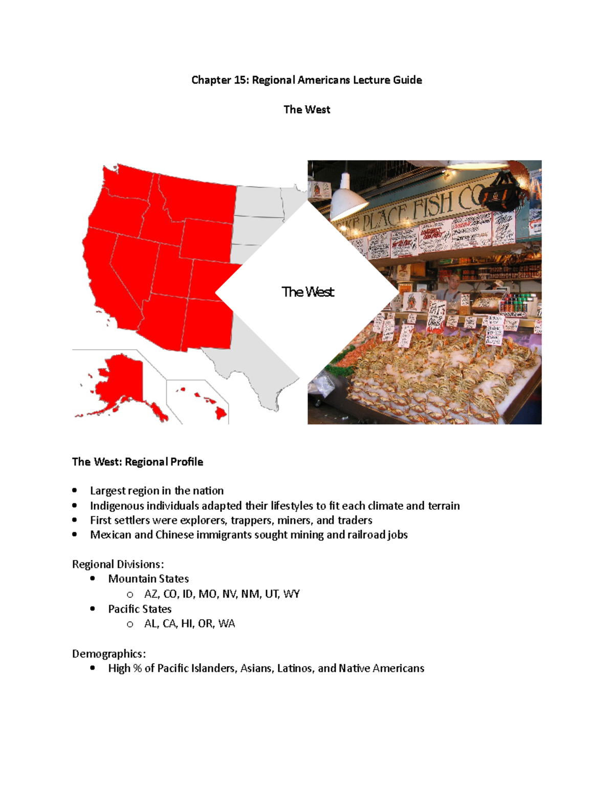 L7- The West - Class notes on food in the west - Chapter 15: Regional ...