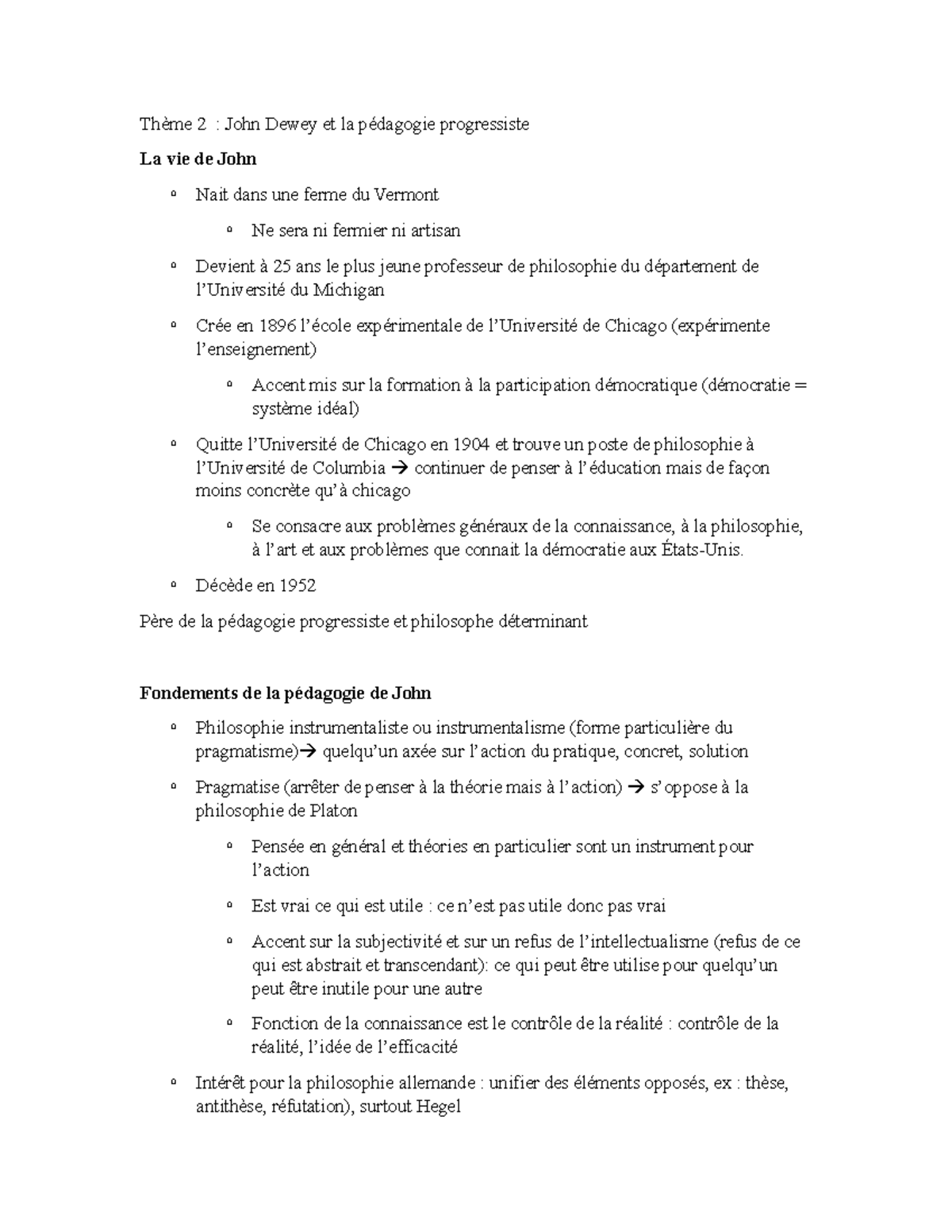 Cours 2-John Dewey - Thème 2 : John Dewey et la pédagogie progressiste ...