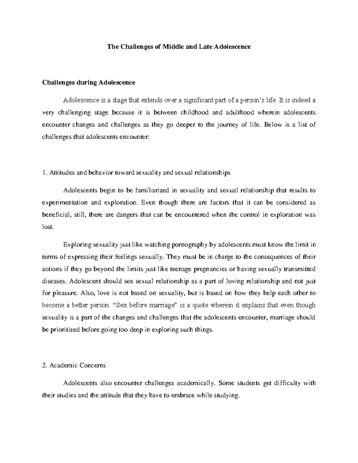 Challenges in Middle and Late Adolescence and How to Cope Up - The ...