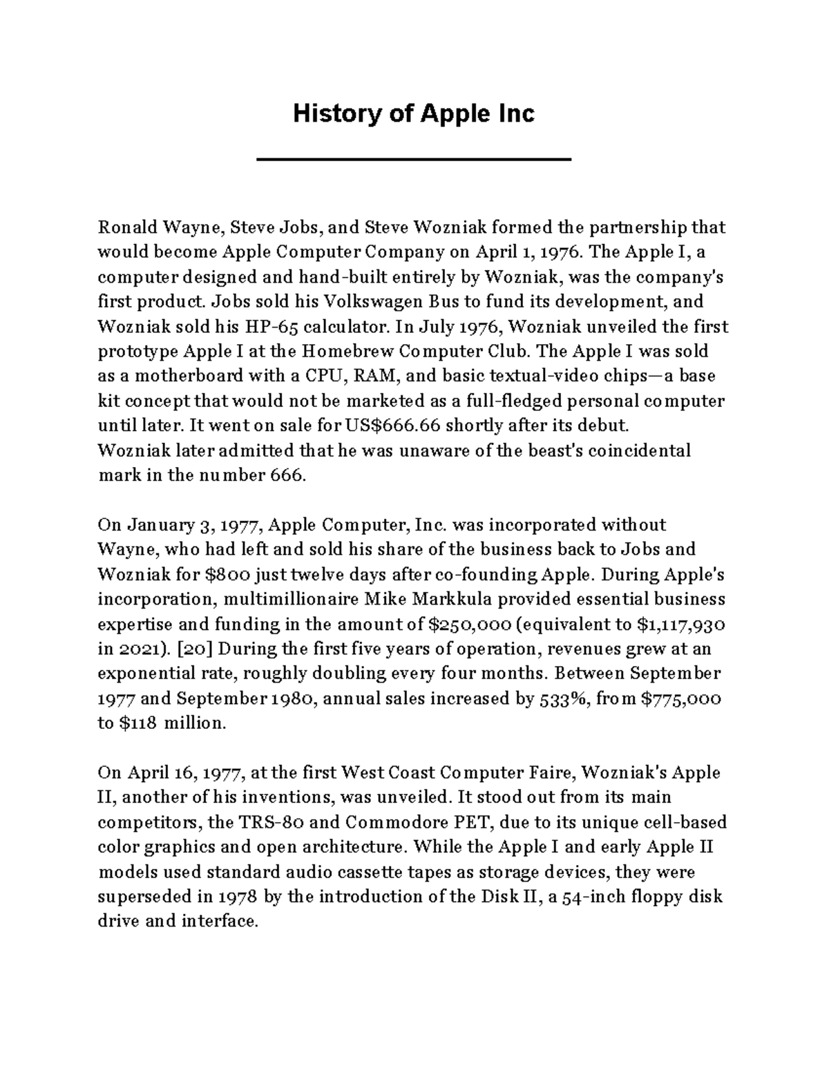 History of Apple Inc - Google Docs - History of Apple Inc ...