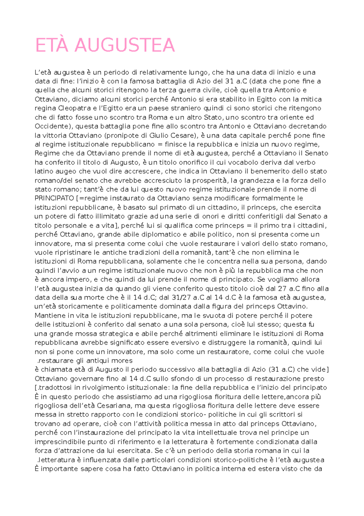 Età augustea - ETÀ AUGUSTEA L’età augustea è un periodo di relativamente lungo, che ha una data ...