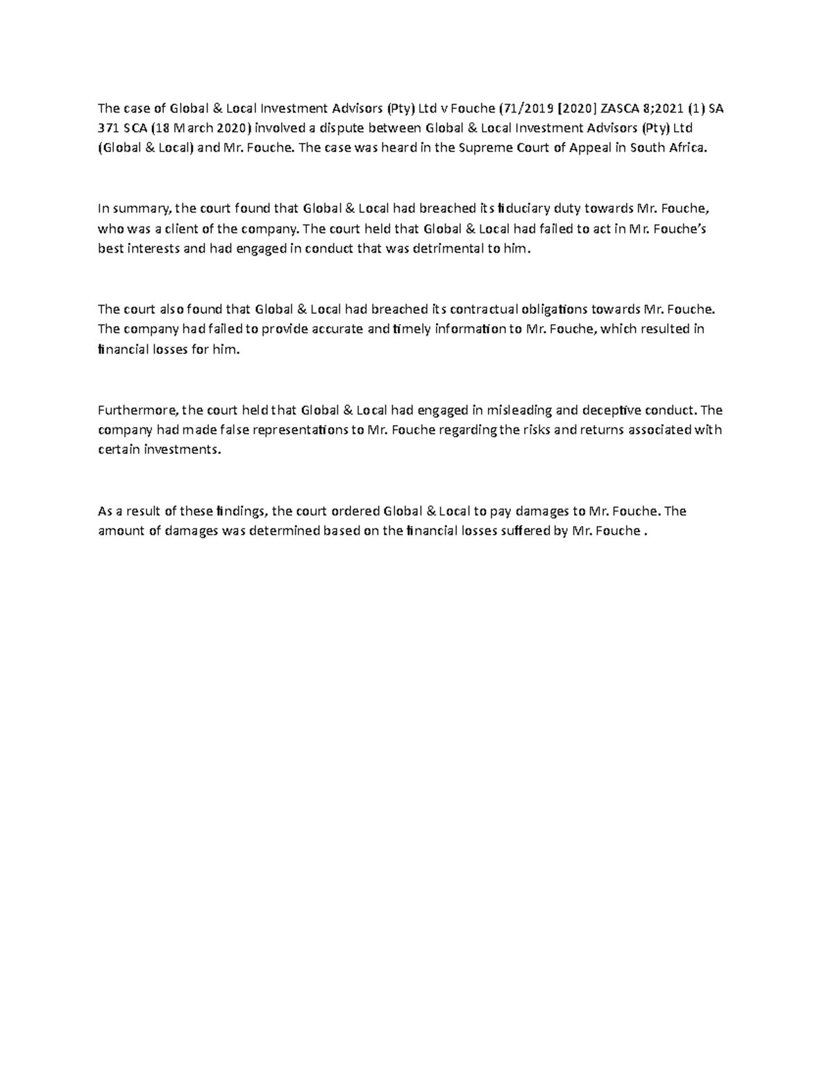 Kt document - makes it better - The case of Global & Local Investment ...