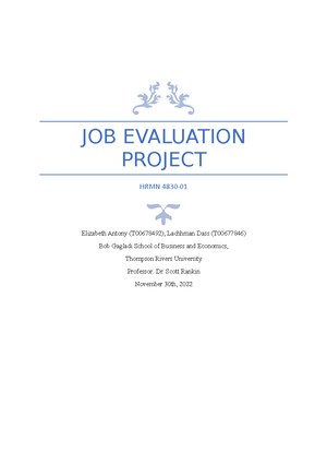 Job Evaluation Project Instructions - HRMN 4830 Group Job Evaluation ...