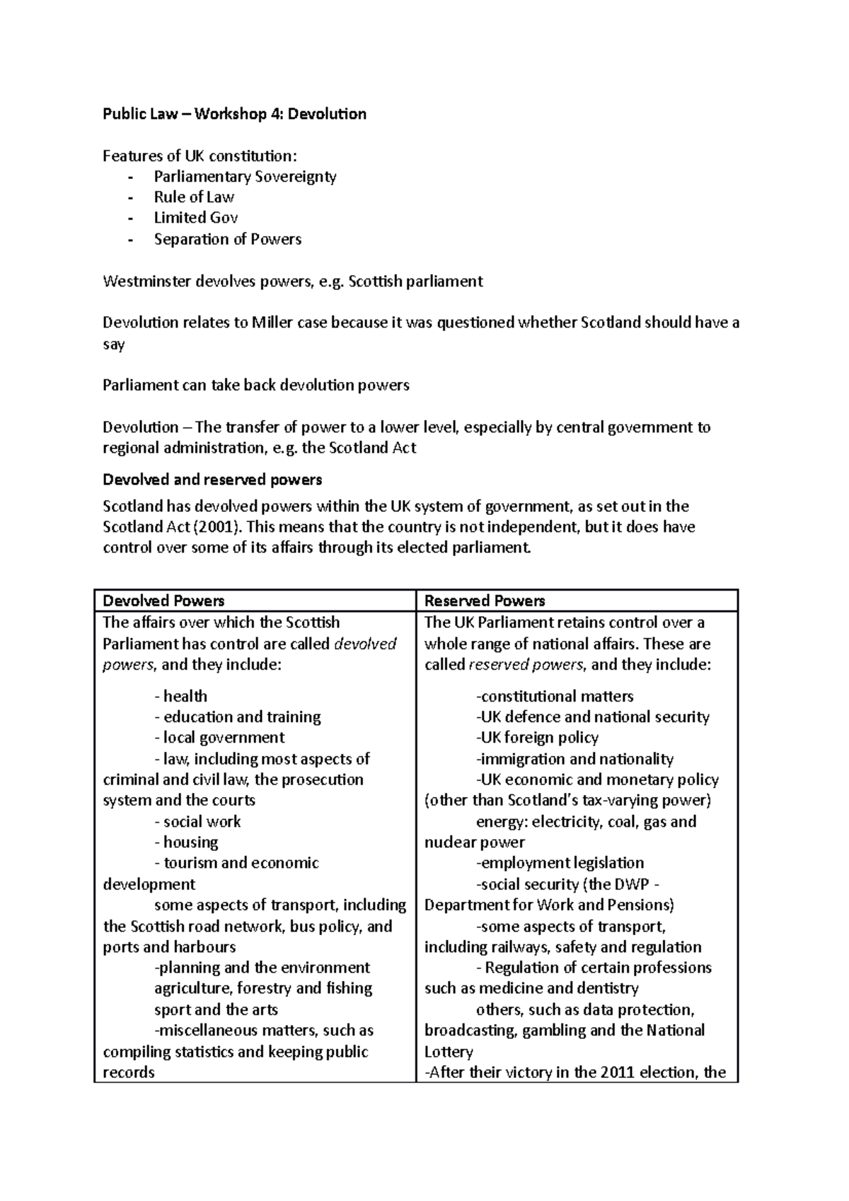 Public Law workshop - Devolution and features of the UK constitution. - Public Law – Workshop 4 ...