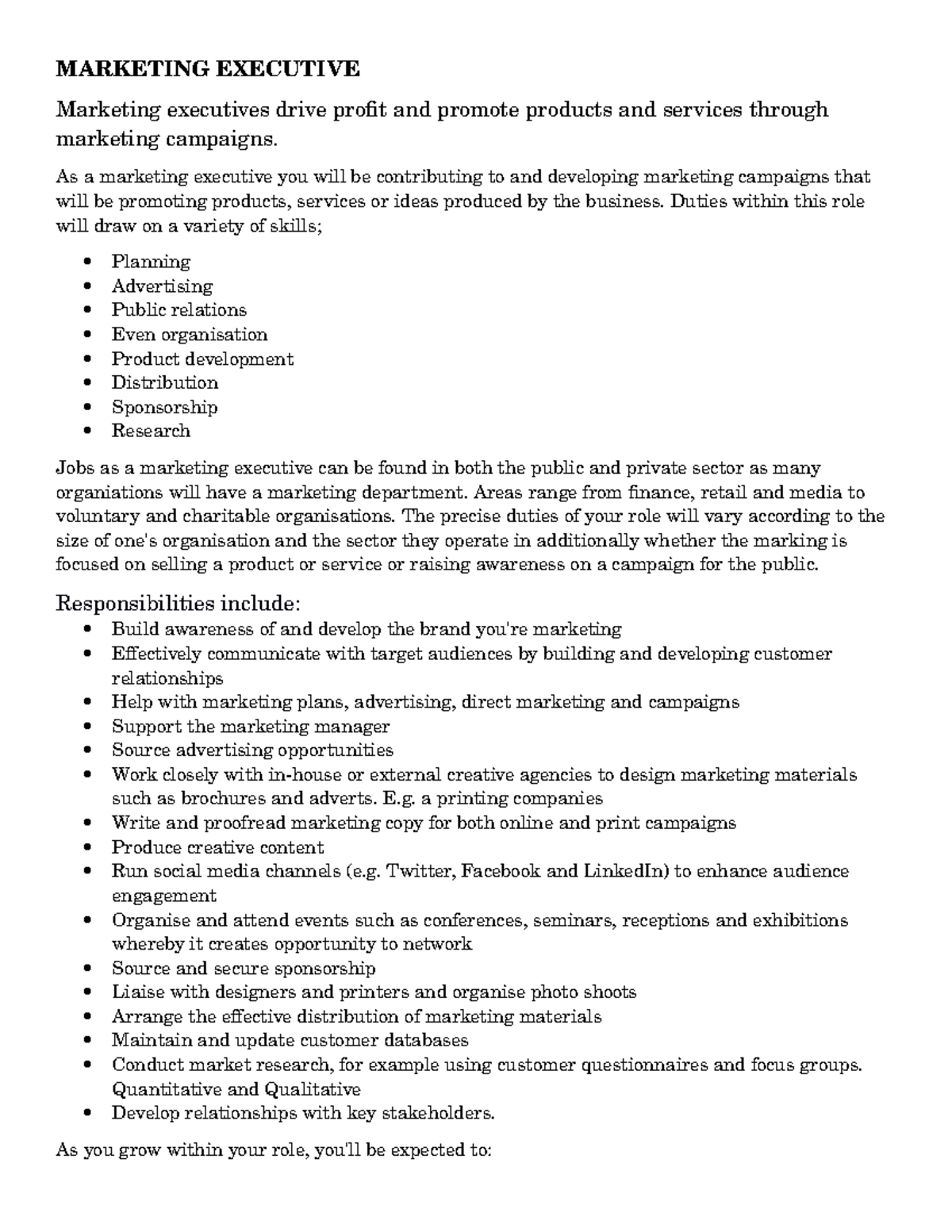 Marketing Executive Profile Charlie - MARKETING EXECUTIVE Marketing ...