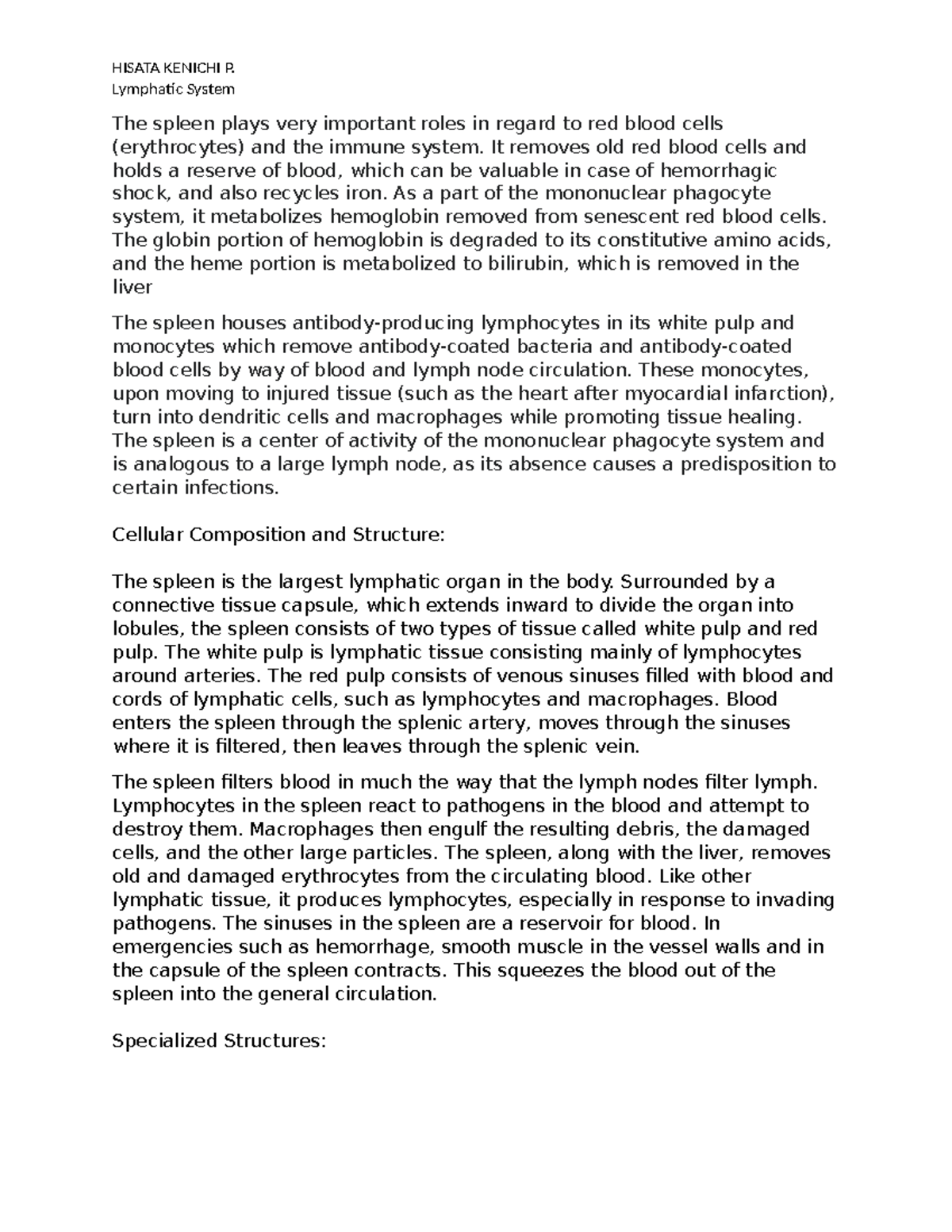 Hisata^ Jkenichi Lymphatic System - HISATA KENICHI P. Lymphatic System ...