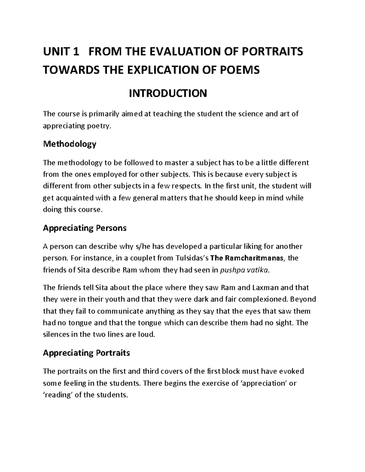 Unit1 Introduction - UNIT 1 FROM THE EVALUATION OF PORTRAITS TOWARDS ...